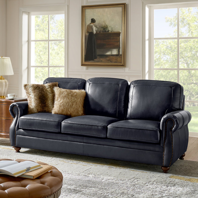 Darby Home Co Gerardo 85.5" Genuine Leather Traditional Rolled Arms ...