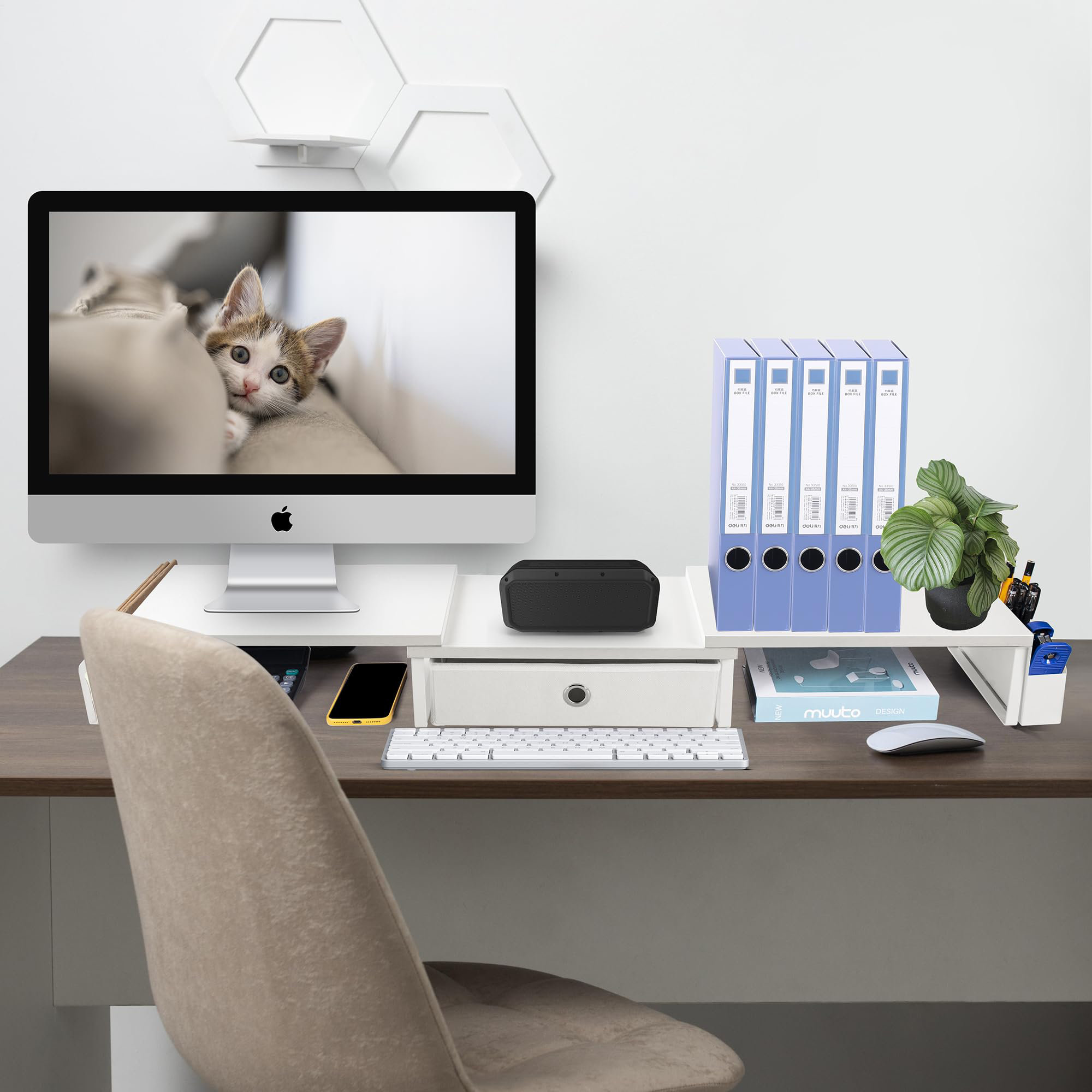 17 Stories Dual Monitor Stand Riser with Drawer & Metal Leg, Adjustable ...