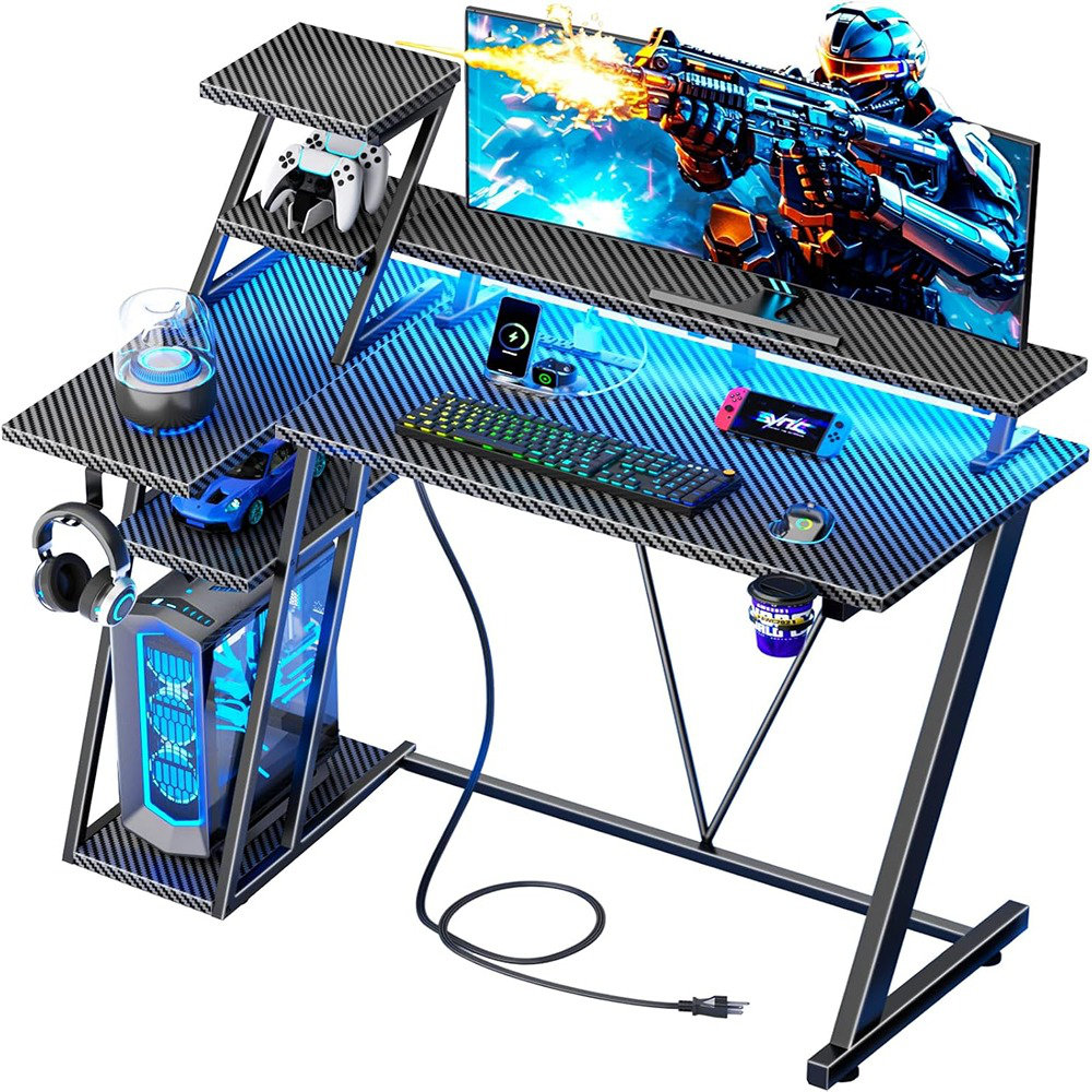 Inbox Zero 40 Inch Gaming Desk With Led Lights & Power Outlet, Small ...