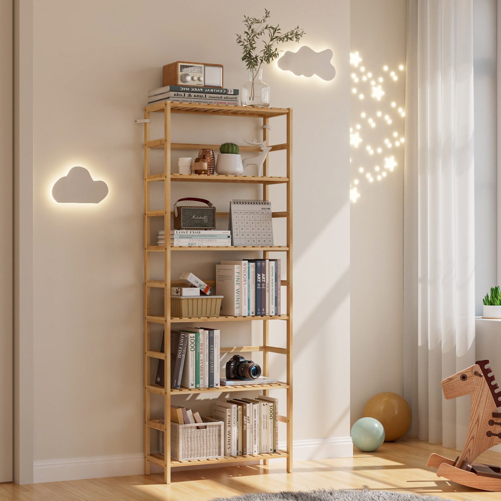 Lark Manor™ Tall 6-Tier Bamboo Storage Rack Shelving Bookshelf Plant ...