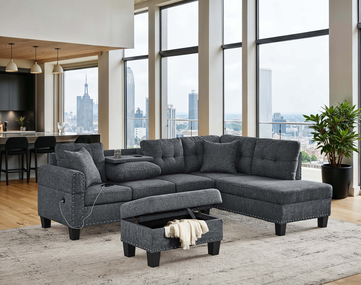 Bluesofa Camden Power Sectional Sofa with Built-in Charging, Hidden ...
