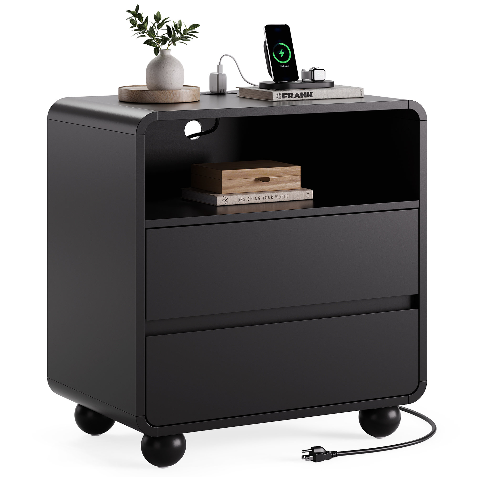 Latitude Run® 1 Pc Wood Nightstand With Charging Station, 23.6" Wide ...