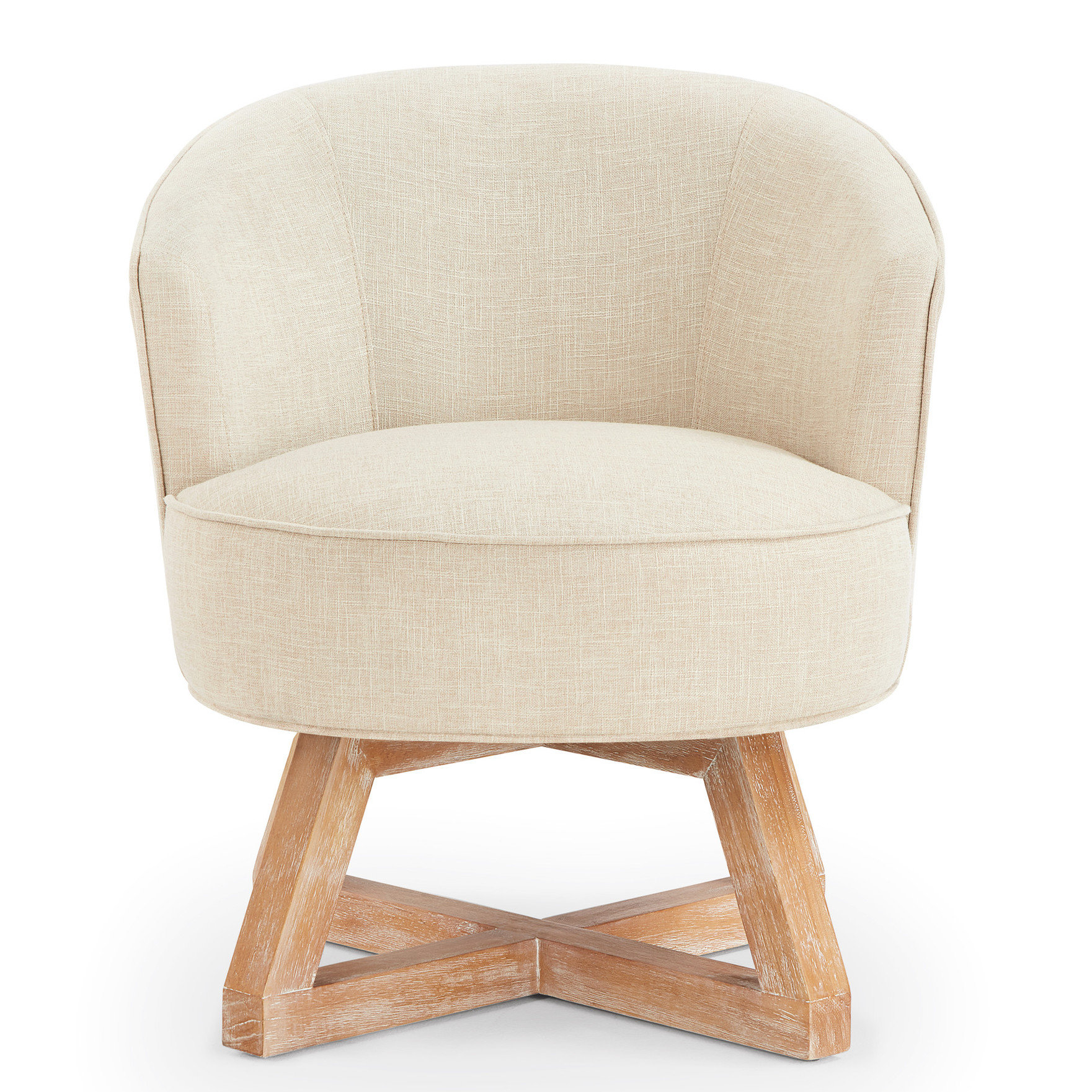 Latitude Run® Swivel Seat Chair, Linen Cover, Wood Legs For A Modern ...