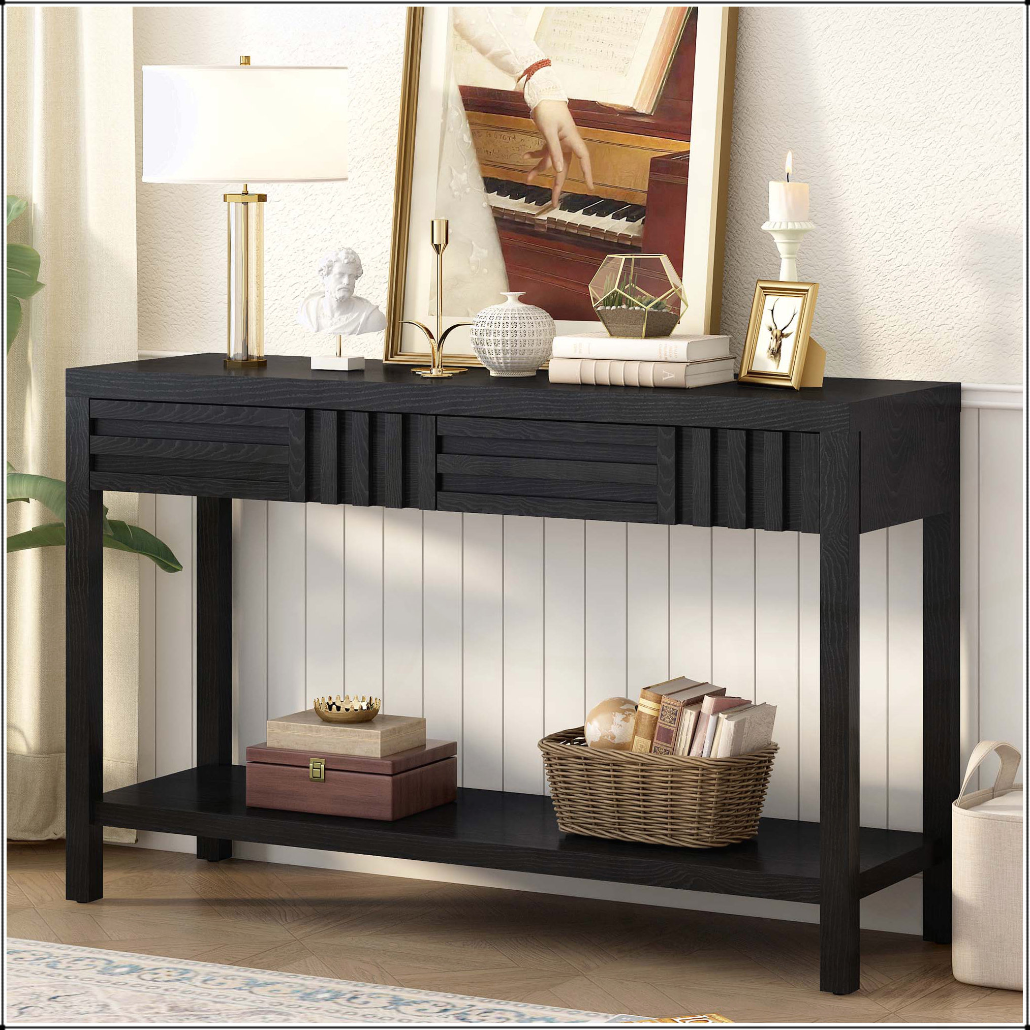 Lark Manor™ Ash Veneer Console Table, Classic Striped Design, with 2 ...
