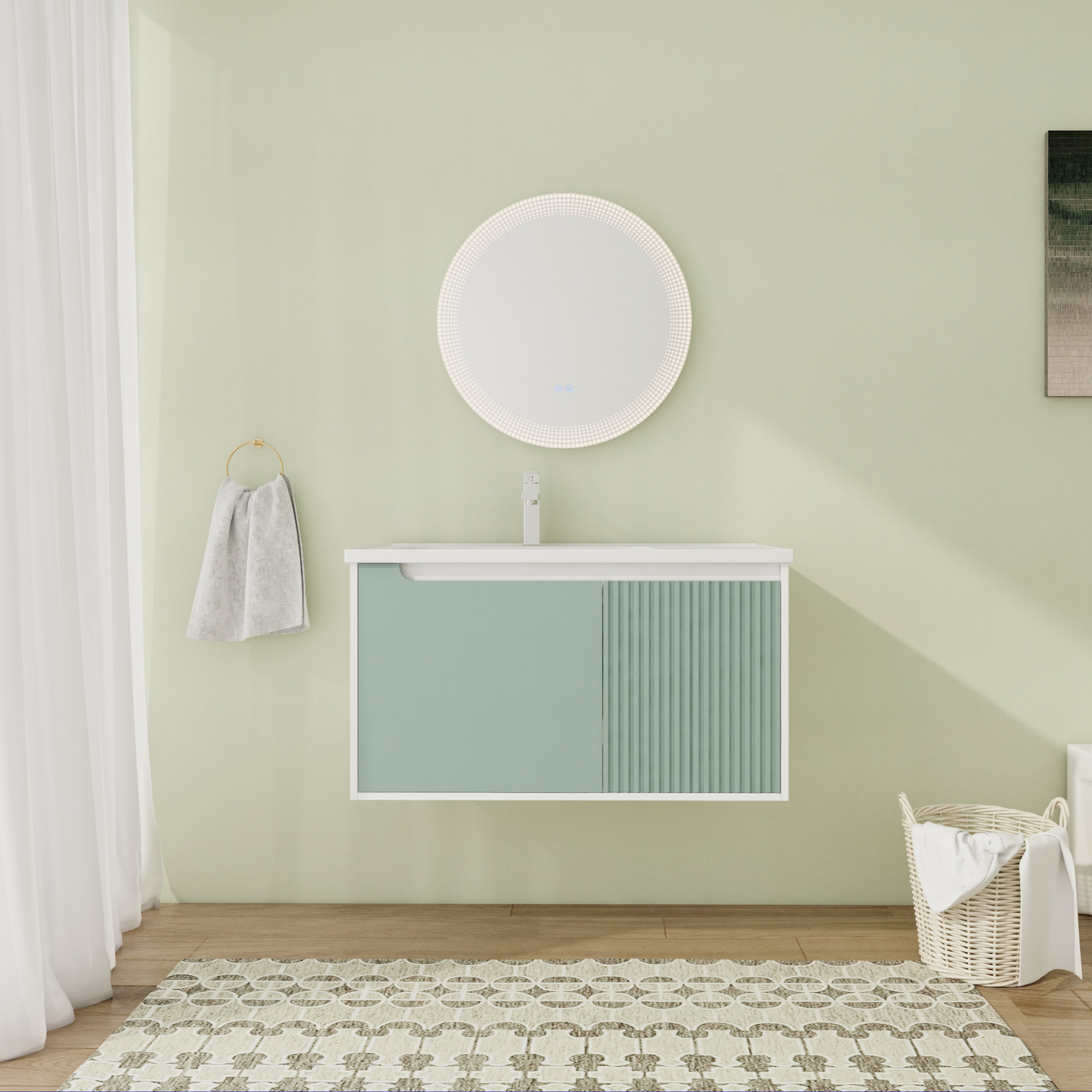 Ebern Designs 36 inch Wall Mounted Single Bathroom Vanity With Ceramic ...