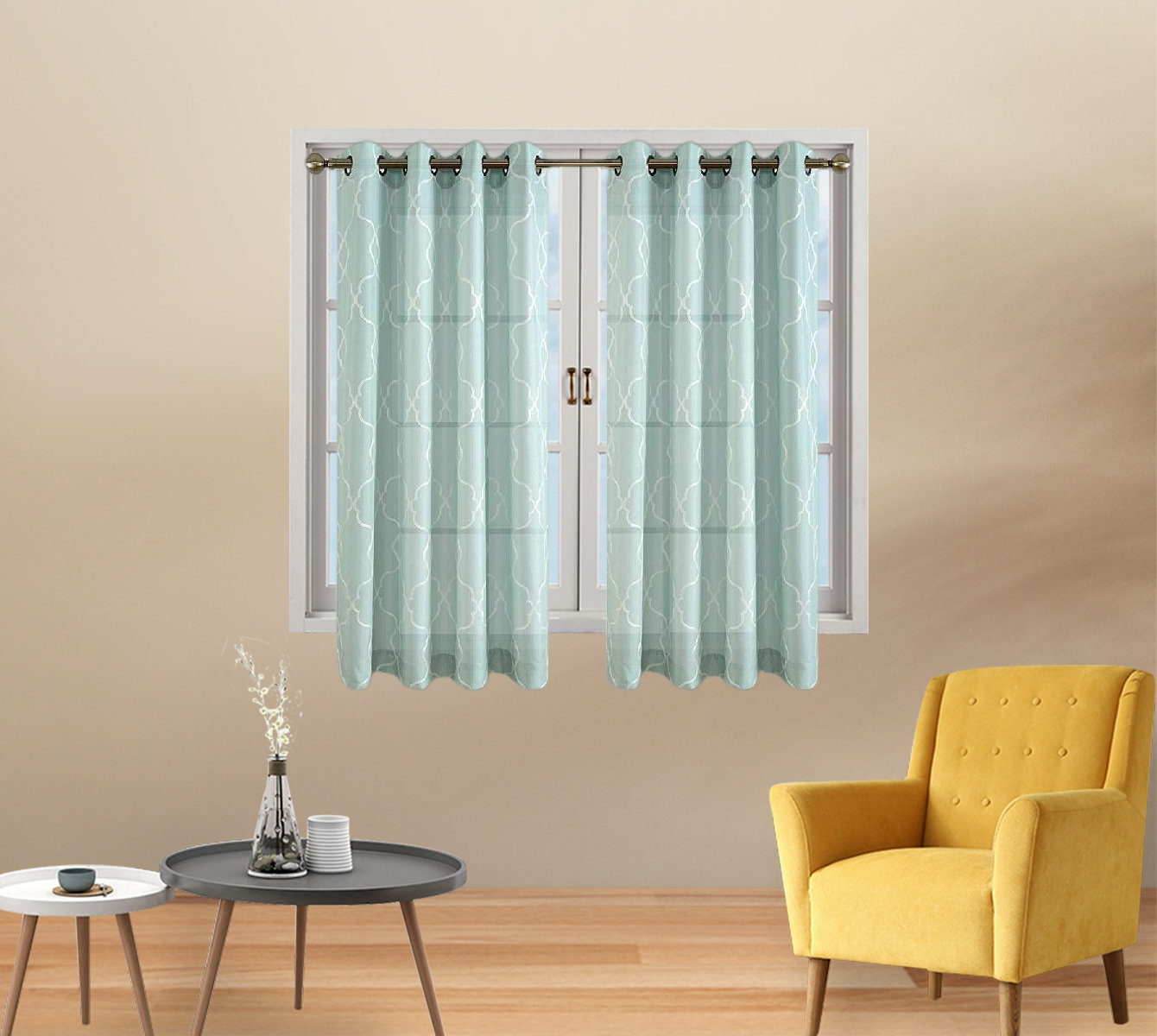Winston Porter Equasha Geometric Semi Sheer Grommet Curtain Panels ...