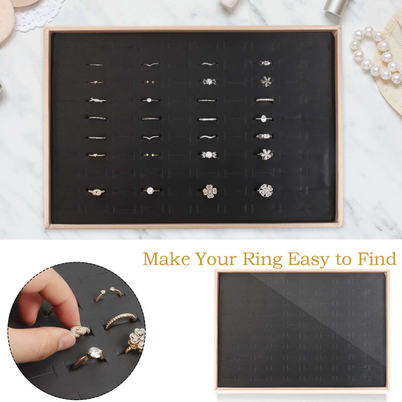 Ebern Designs 100 Slots Jewelry Ring Organizer Tray Display Case with ...
