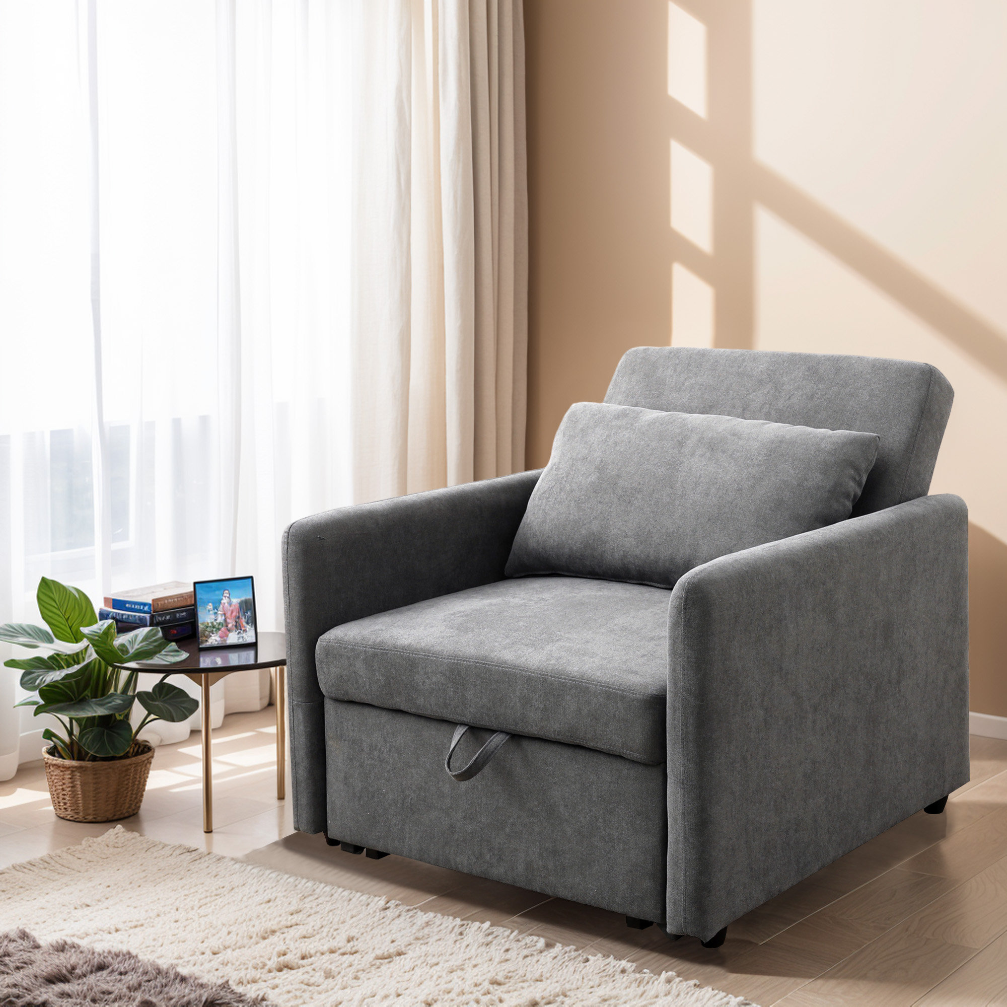 Latitude Run® Nikkiya 3-in-1 Convertible Chair Bed,Upholstered Accent ...