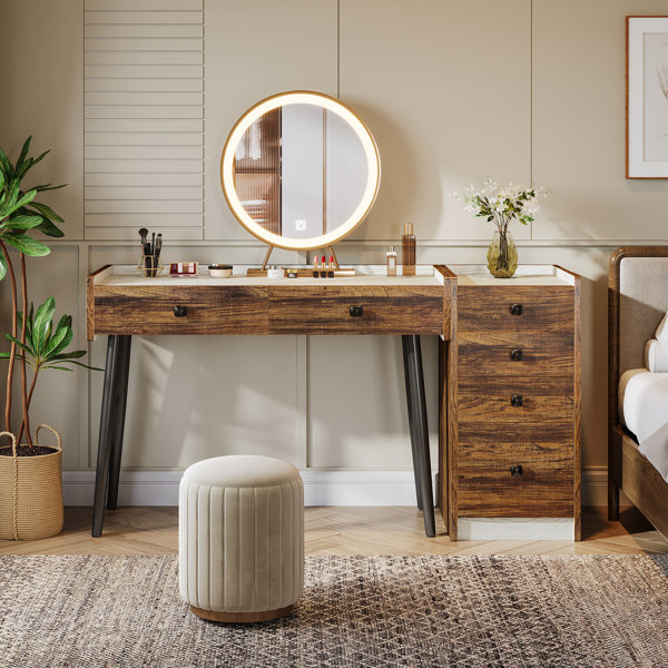 Corrigan Studio® 55-Inch Vanity Desk With Cabinet, Makeup Vanities 6 ...