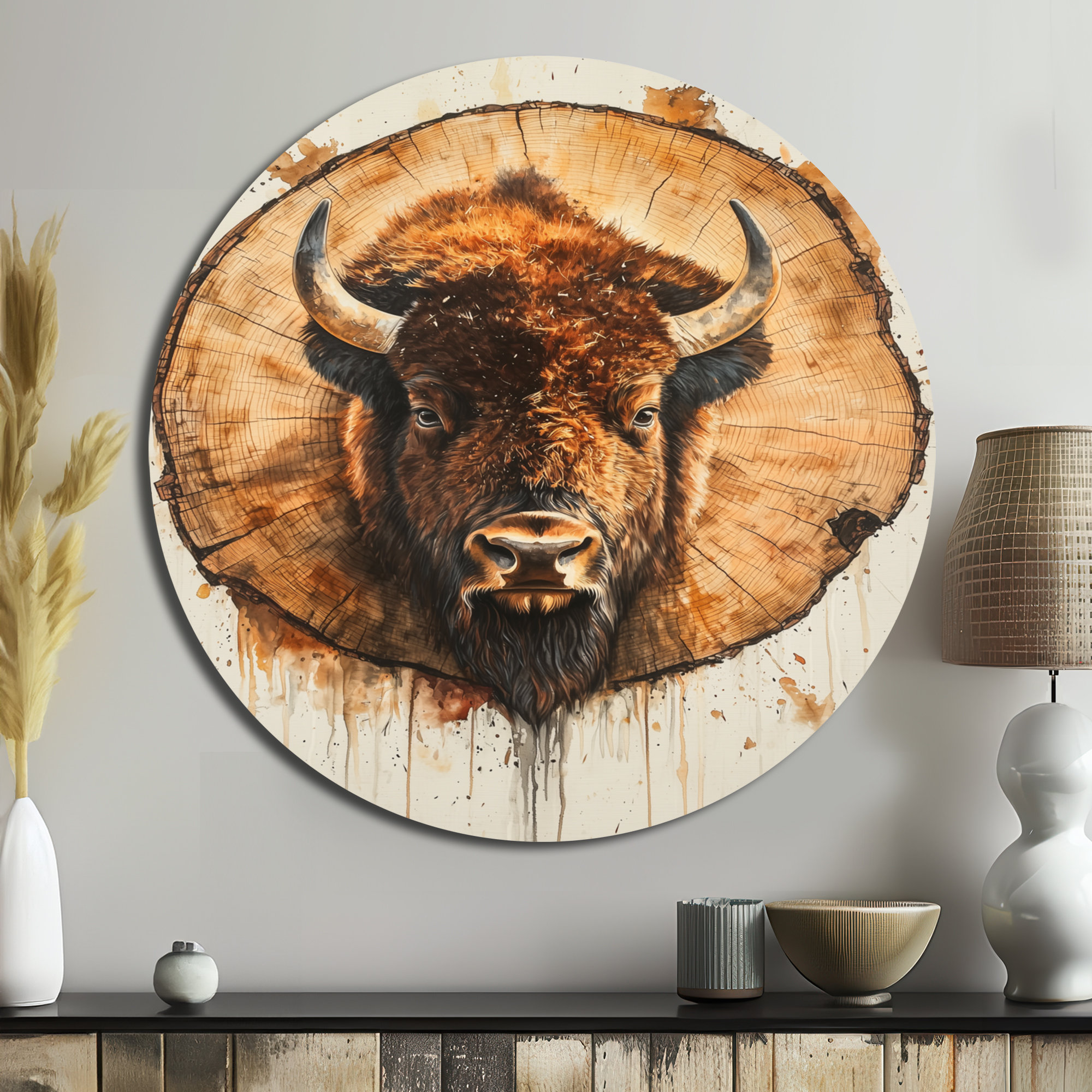 Union Rustic Marpet - Bison Round Metal Print Wall Art | Wayfair