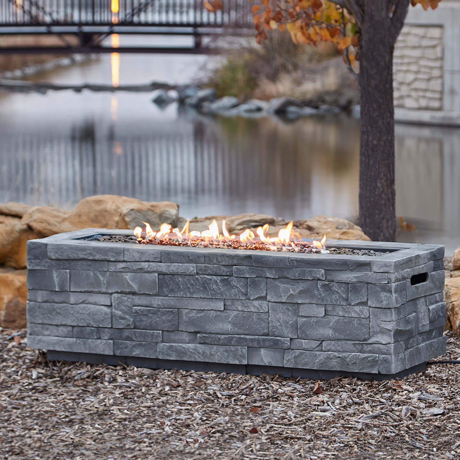 Real Flame Ledgestone Rectangle Propane Fire Table with Natural Gas ...