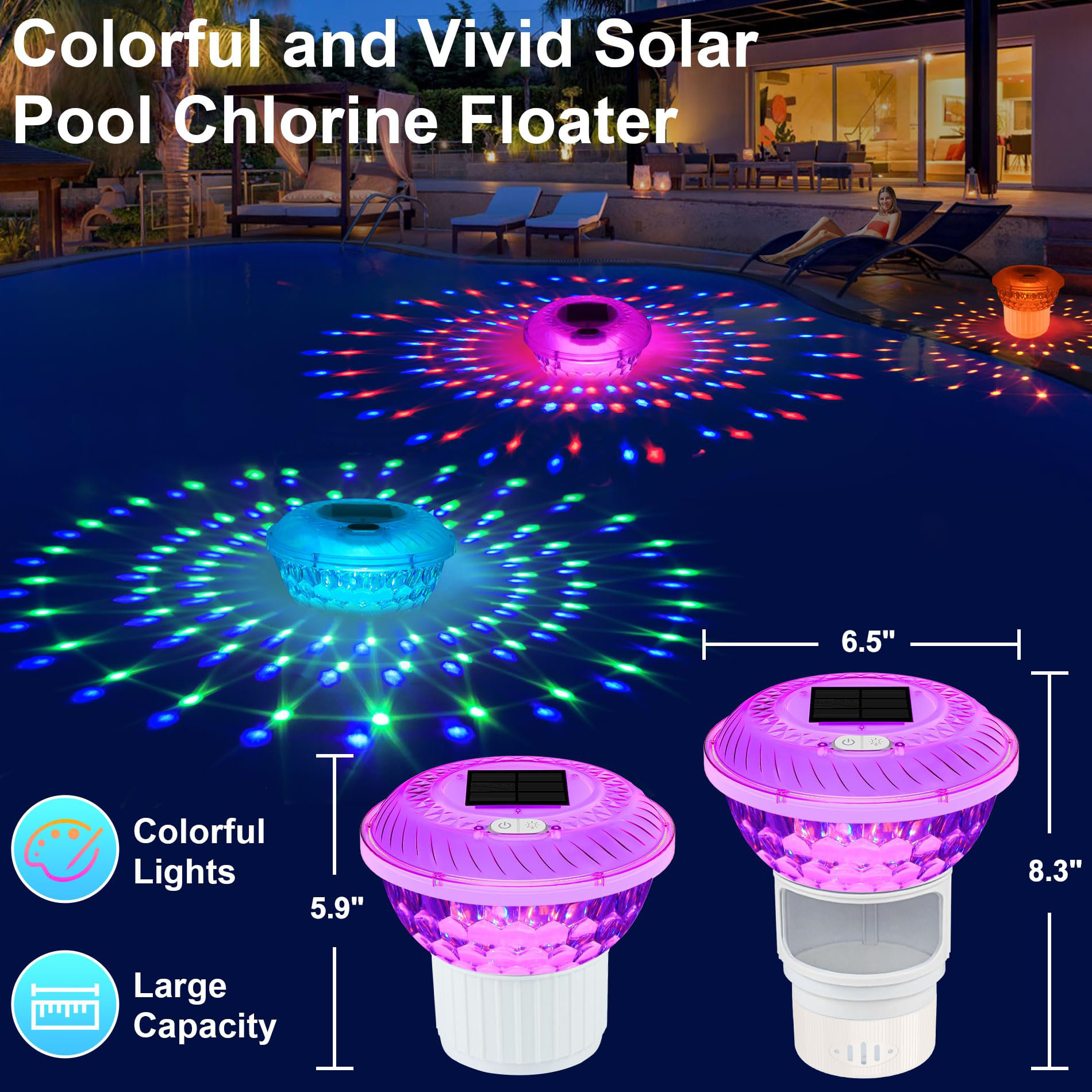 Zeki Shoggy Solar Chlorine Floater With Colorful Light Show,Button ...