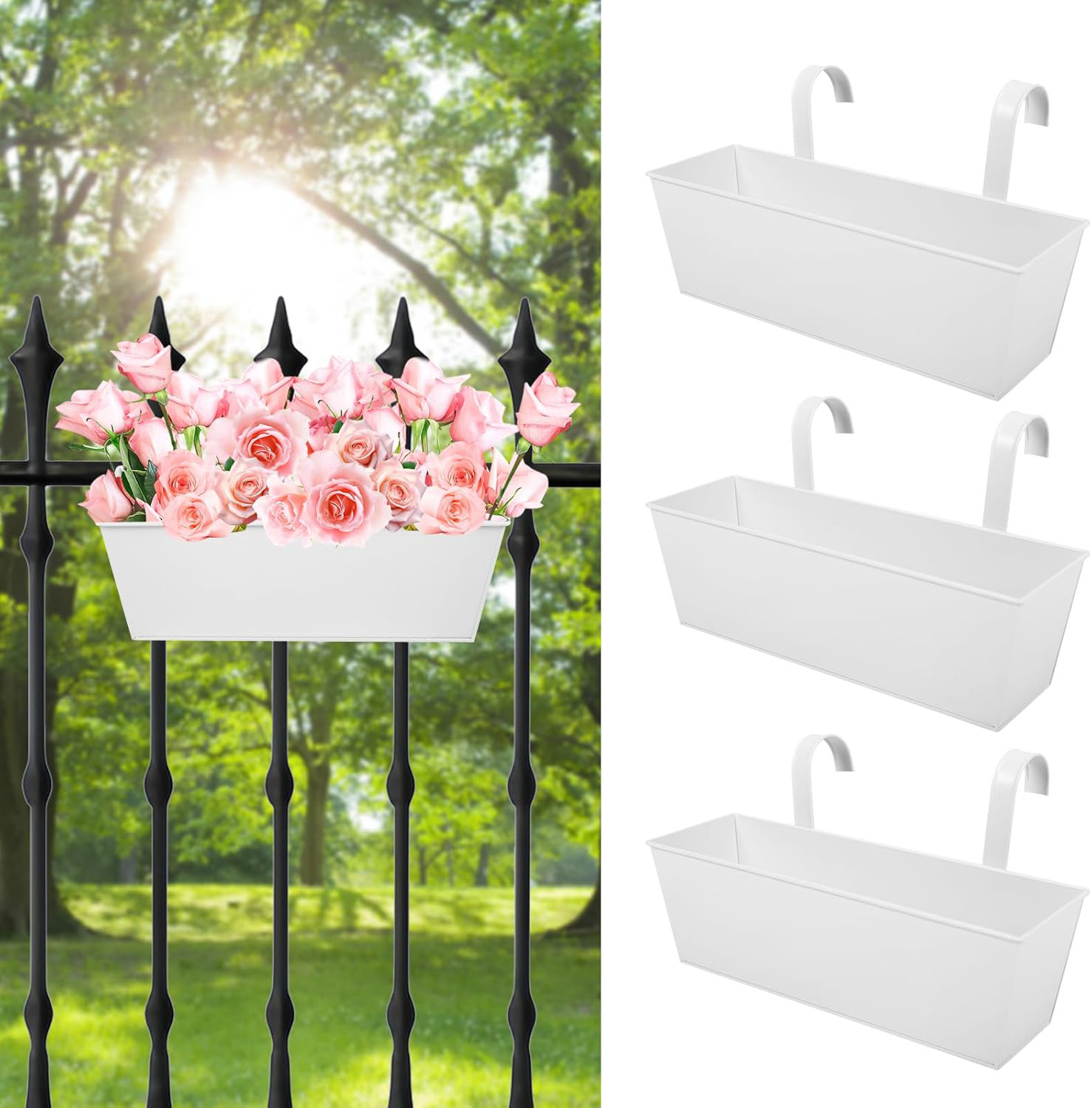 Ebern Designs 3-pack 16" Railing Planters Outdoor Hanging Flower Boxes ...