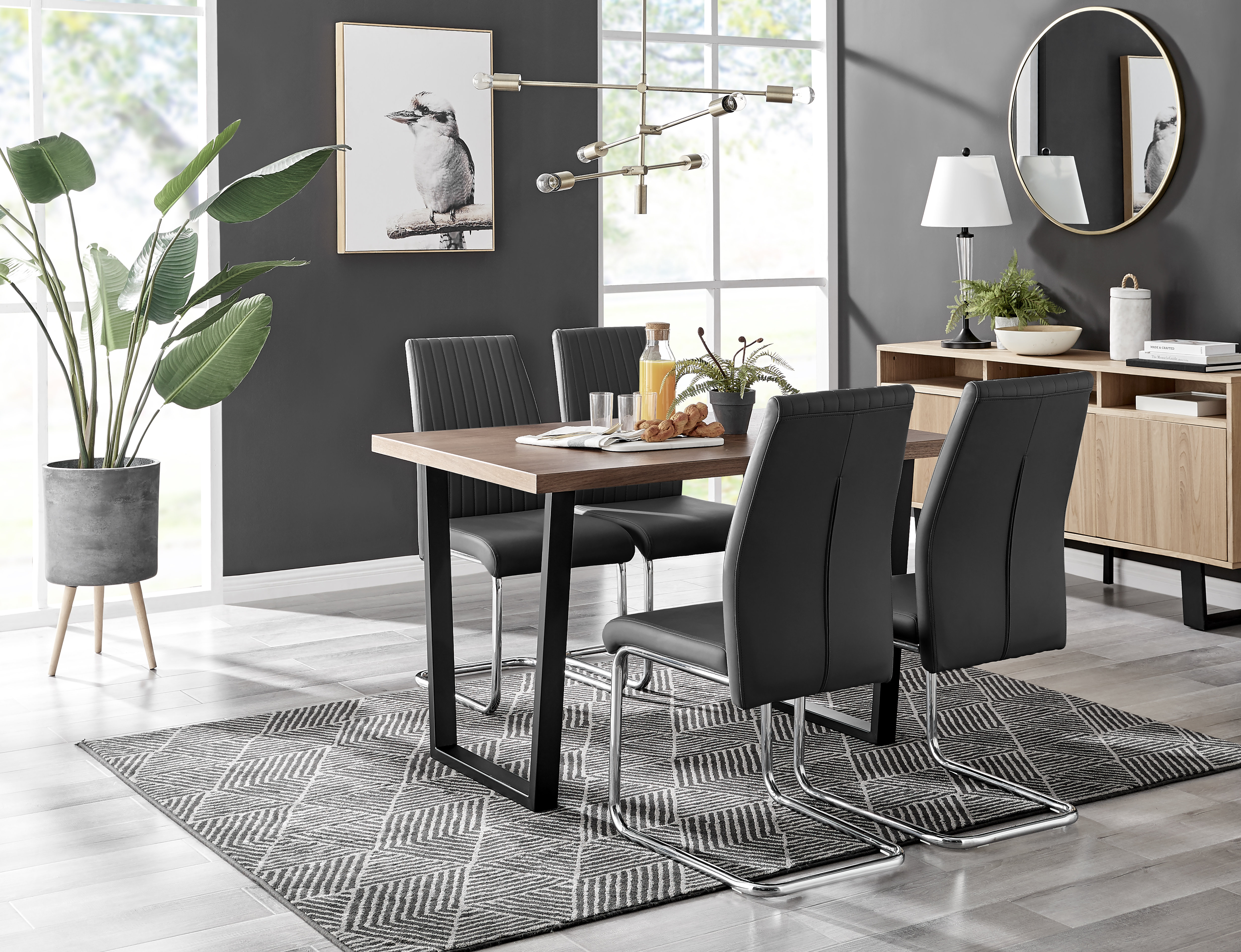 East Urban Home Edzard Industrial Style Wood Effect Dining Table Set ...