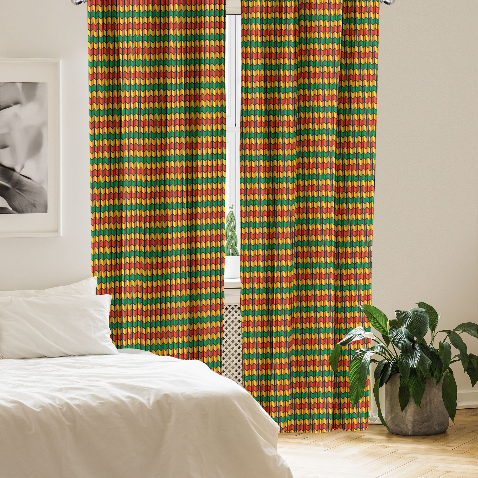 Gracie Oaks Rasta 4-Panel Curtains, Triangle Inspired Shapes, Marigold ...