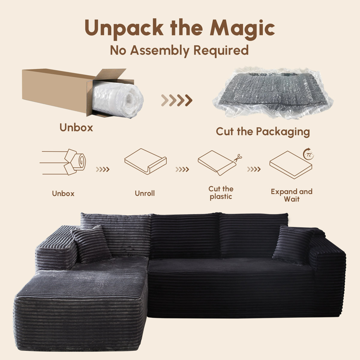 Mercer41 104" Modular Cloud Sectional Couch, No-assembly L-shaped Sofa ...