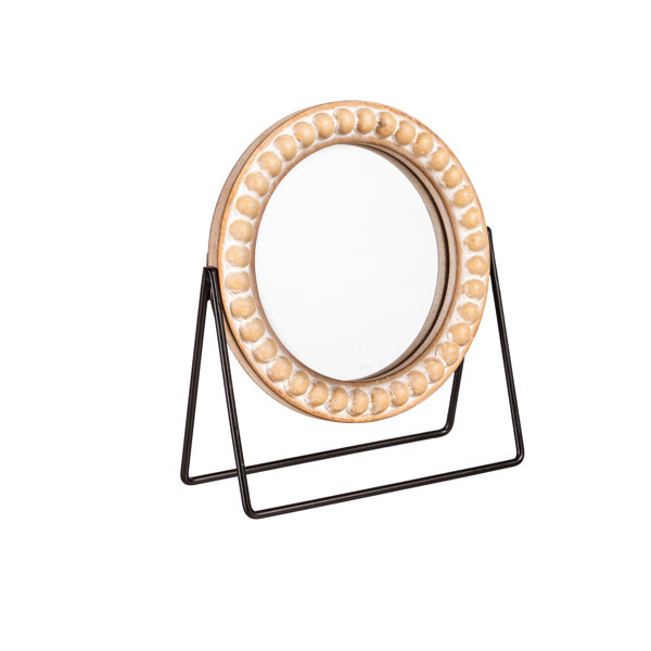 Gracie Oaks 11" Wood And Resin Famed Tabletop Mirror With Metal Stand ...