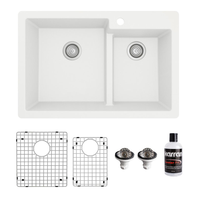 Karran Quartz 33'' X 22'' Double Bowl 60/40 Top Mount Drop-in Kitchen ...