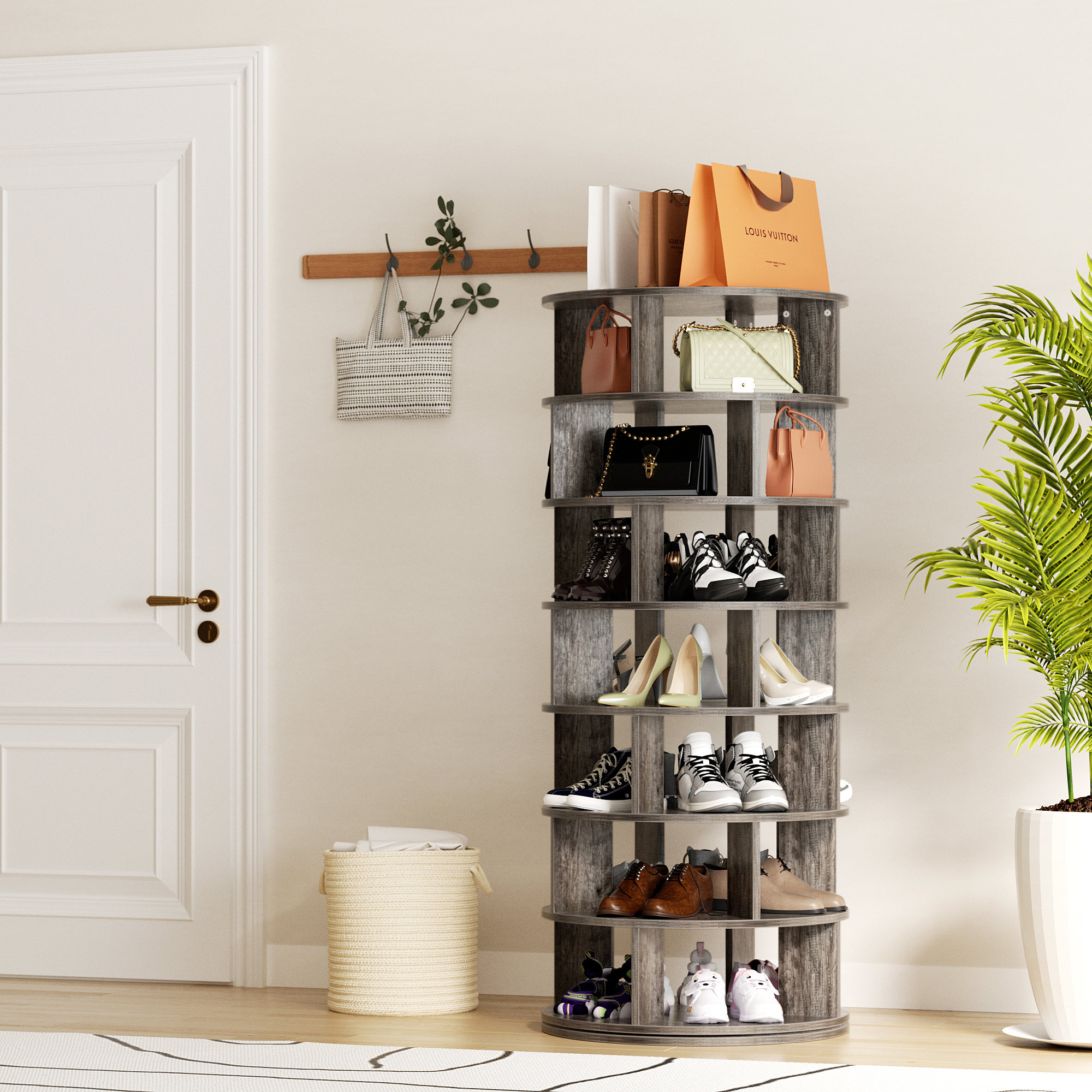 George Oliver 7-Tier Shoe Rack,32 Pairs-Rotating Shoe Storage Shelf ...