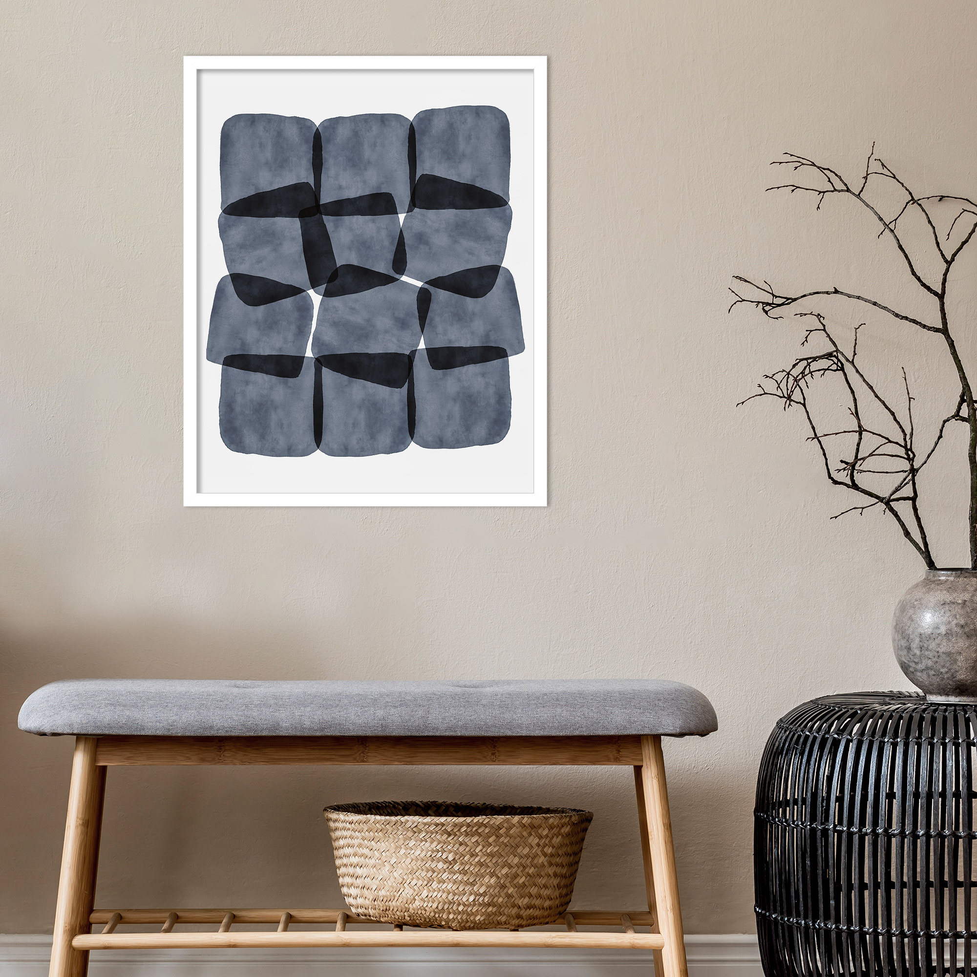 Joss & Main Navy Block Abstract - 1 Piece Picture Frame Rectangle Print ...