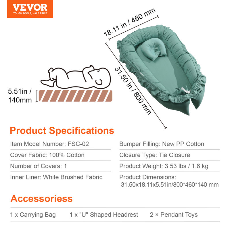 VEVOR Baby Infant Lounger 100% Cotton Soft Newborn Nest Sleeper with ...