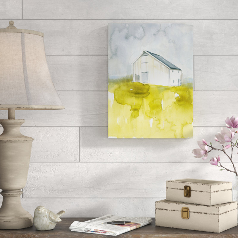 Gracie Oaks 'White Barn on Citron I' Painting on Wrapped Canvas | Wayfair