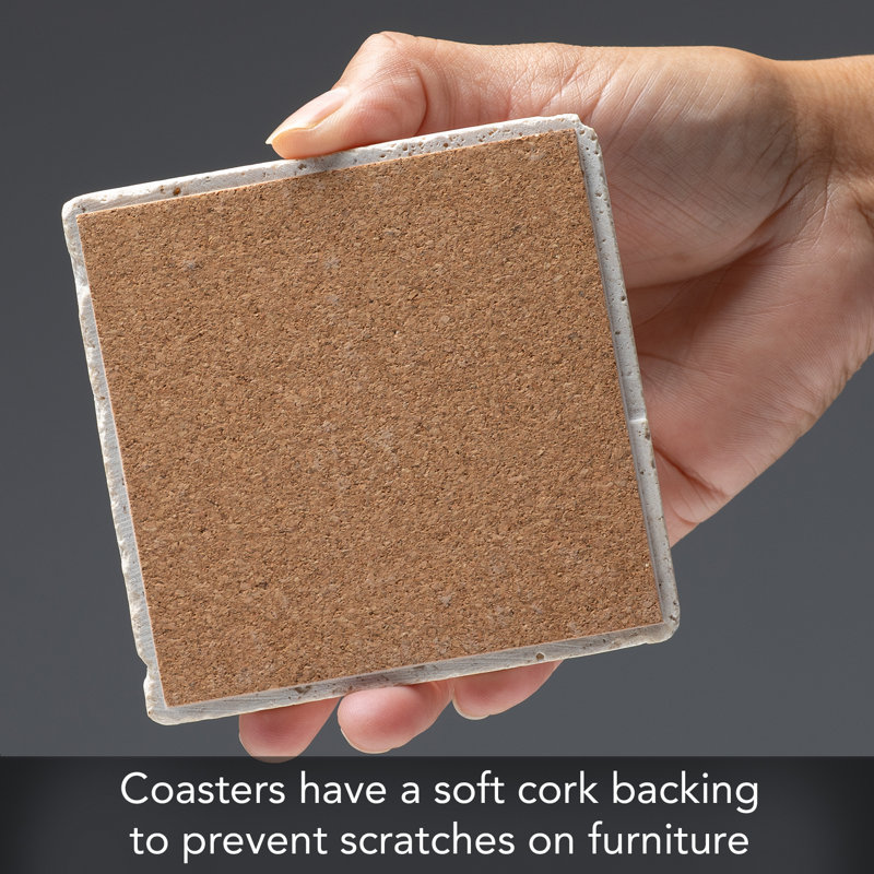 CounterArt Natural Travertine 4 Pack Absorbent Stone Coasters With ...