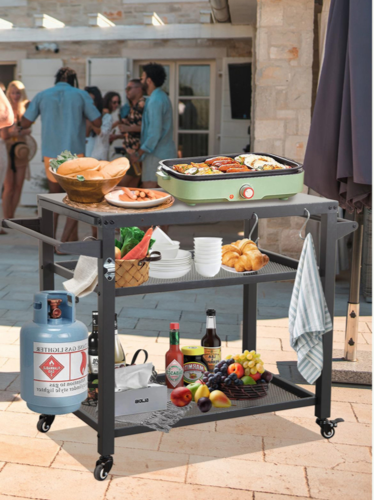 Wenty 3-Shelf Outdoor Grill Table, Grill Cart With Wheels, Outdoor ...
