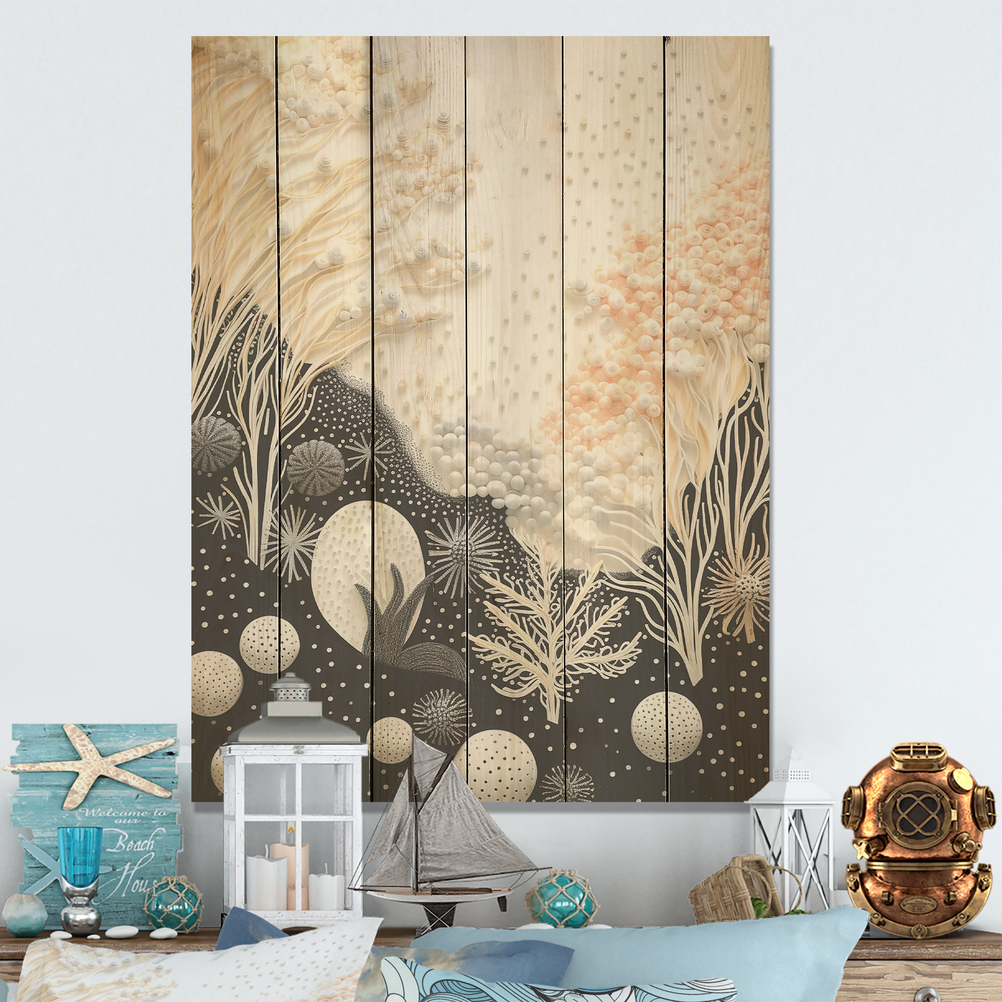 Beachcrest Home™ Abstract Black And White Corals Reef I - Coastal Coral ...