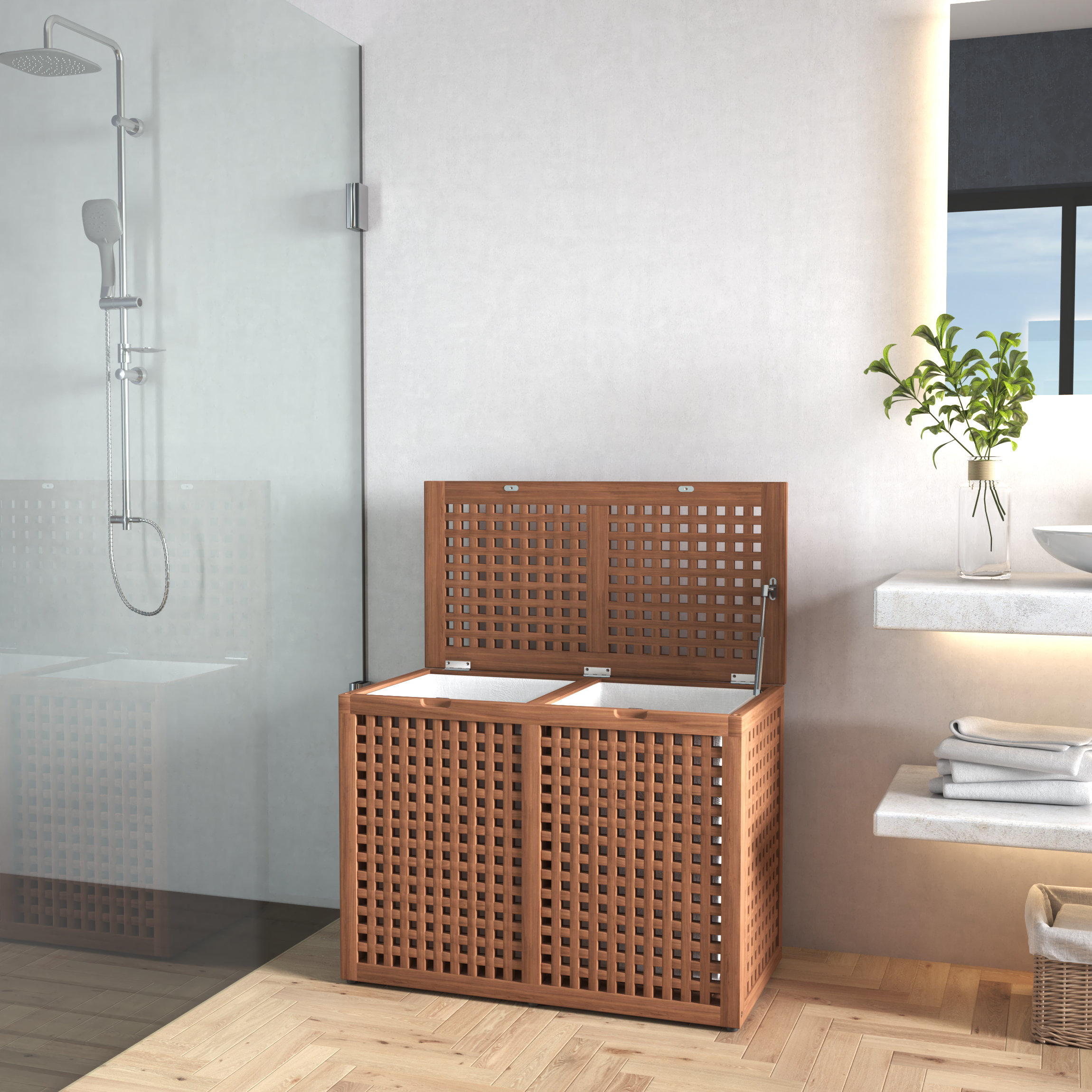 Aqua Teak Grate Laundry Hamper | Wayfair