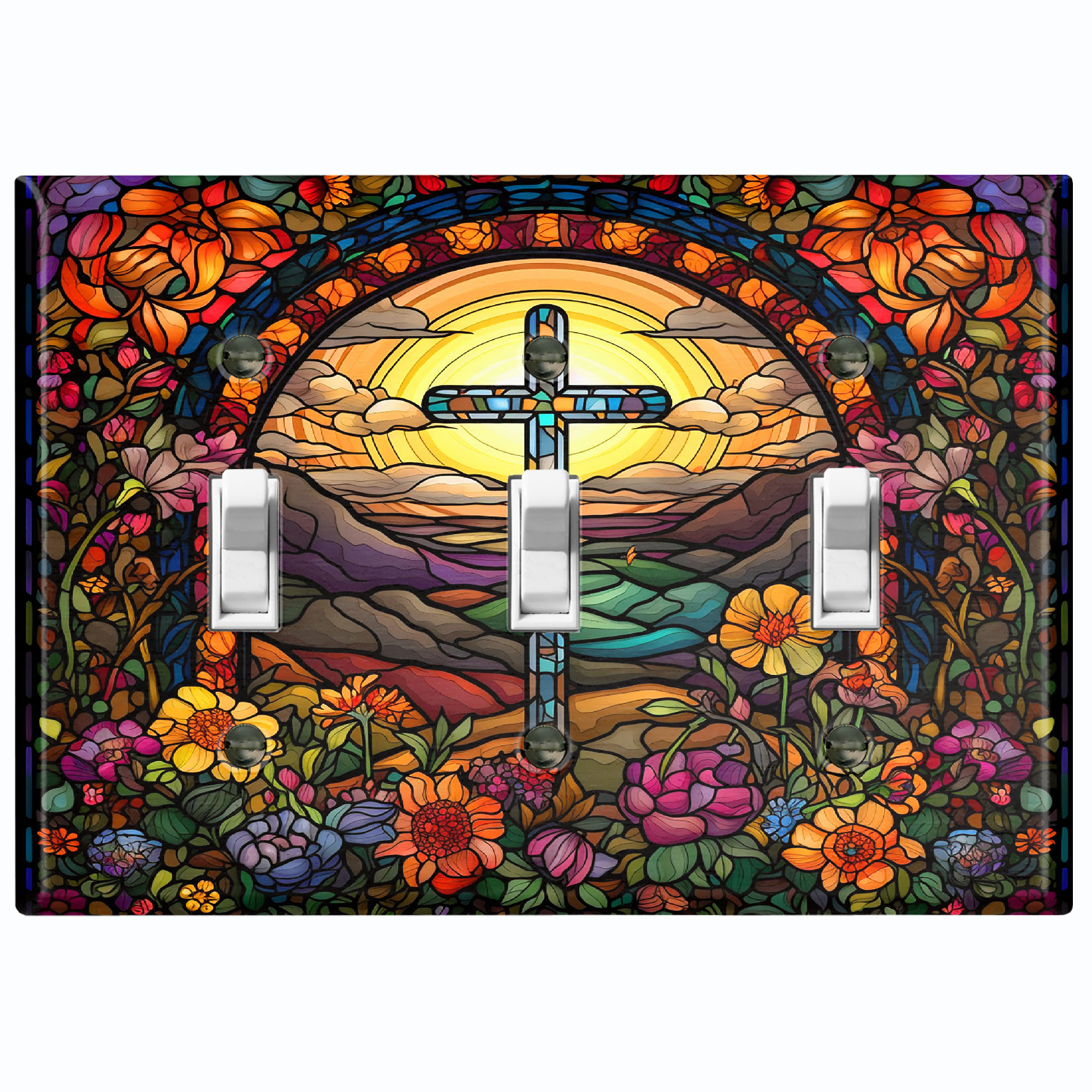 WorldAcc Religious Cross Colorful Flowers Sun Religious Themed 3 - Gang ...
