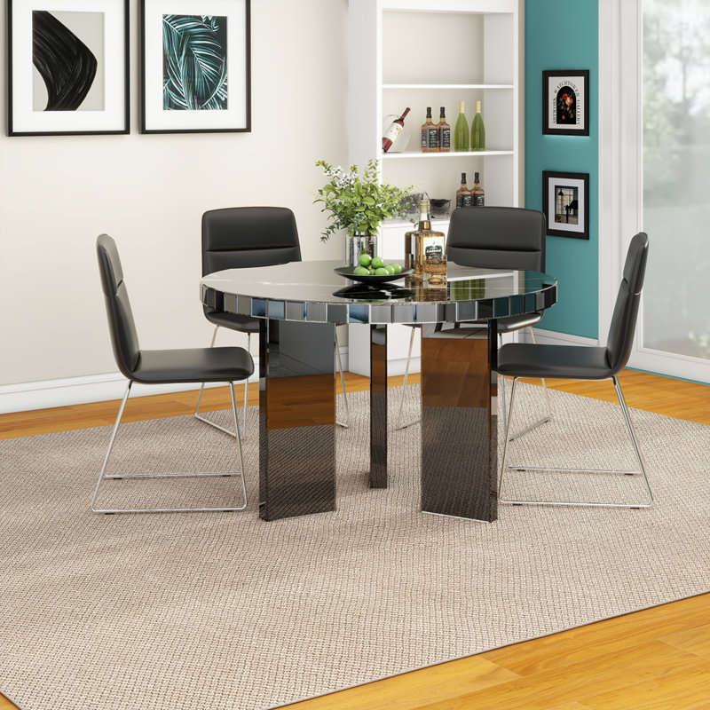 Ivy Bronx 48" Round Faux Marble Mirrored Dining Table | Wayfair