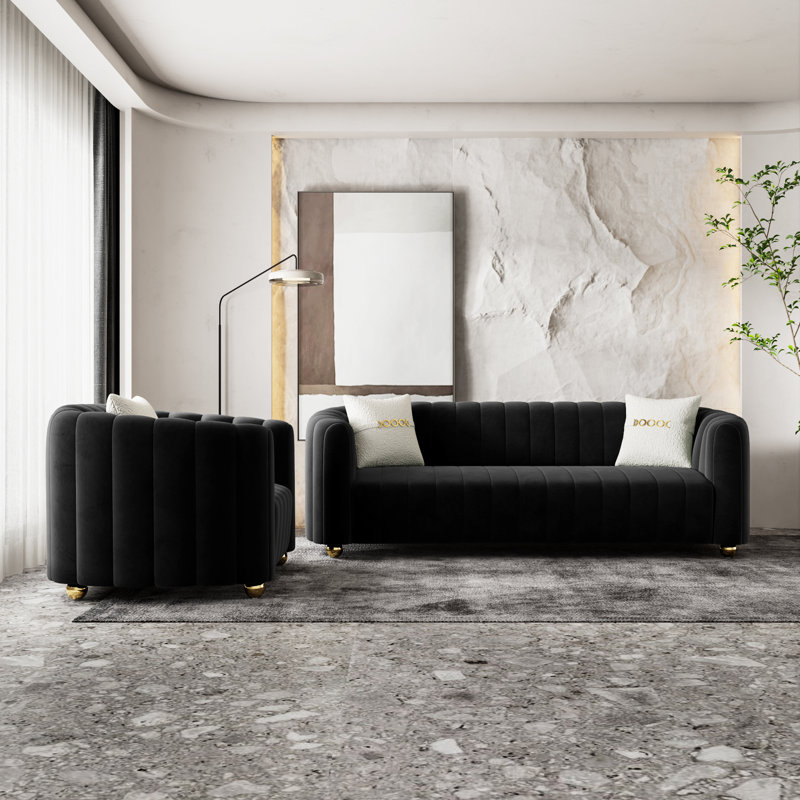 Mercer41 2-Piece Velvet Round Arm Sofa Living Room Set | Wayfair