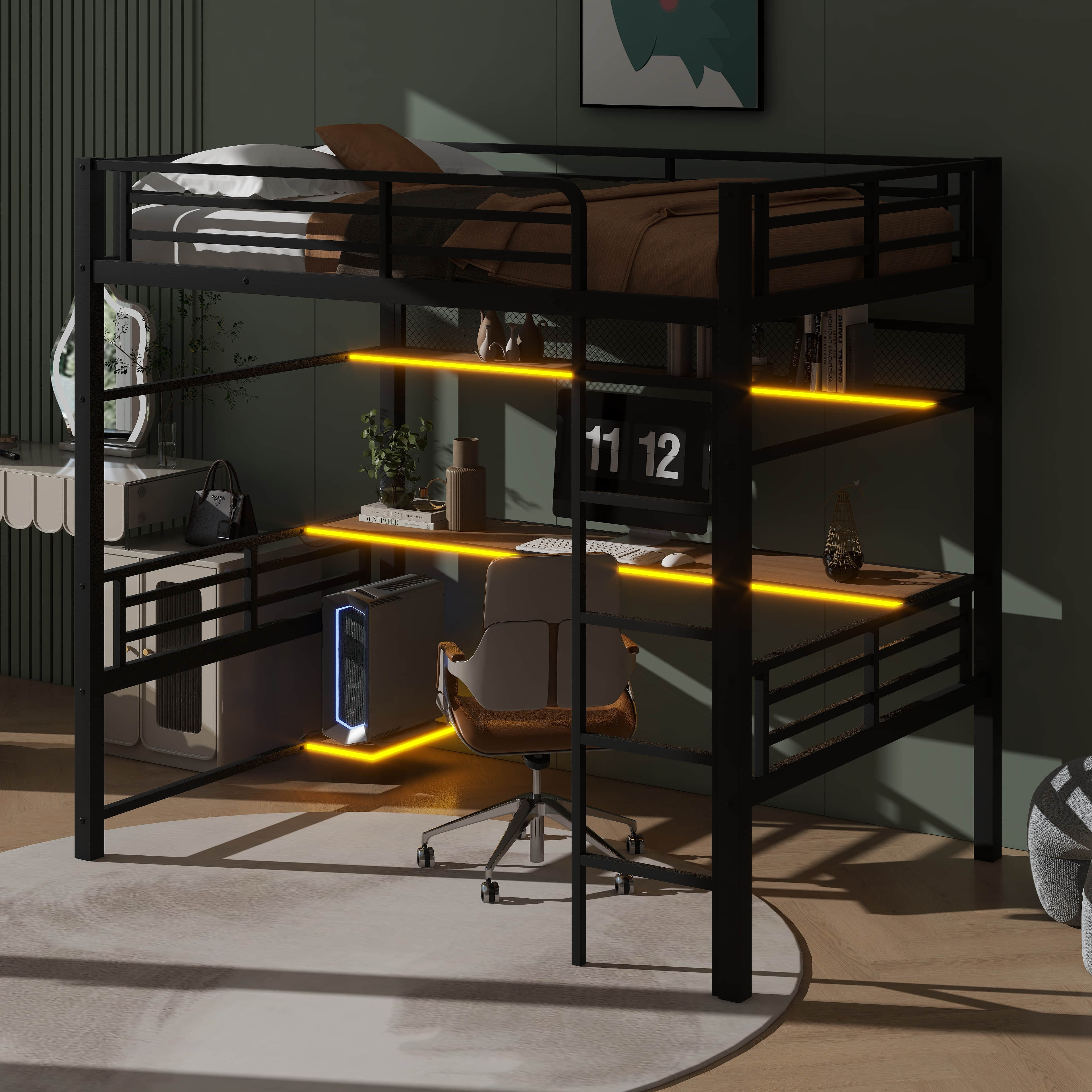 Mason & Marbles A Full-Sized Metal Loft Bed Frame That Includes An ...
