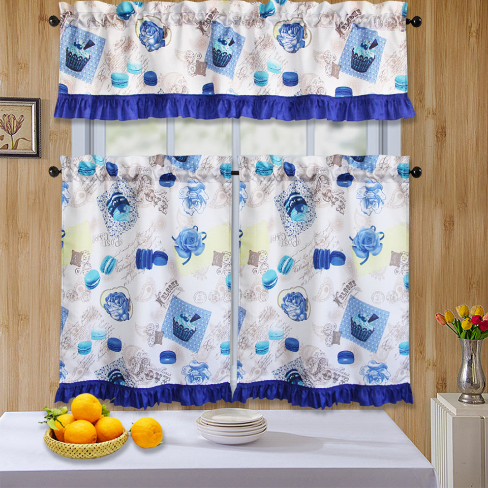 East Urban Home BT589-D67 3PC RUFFLED KITCHEN CURTAIN | Wayfair