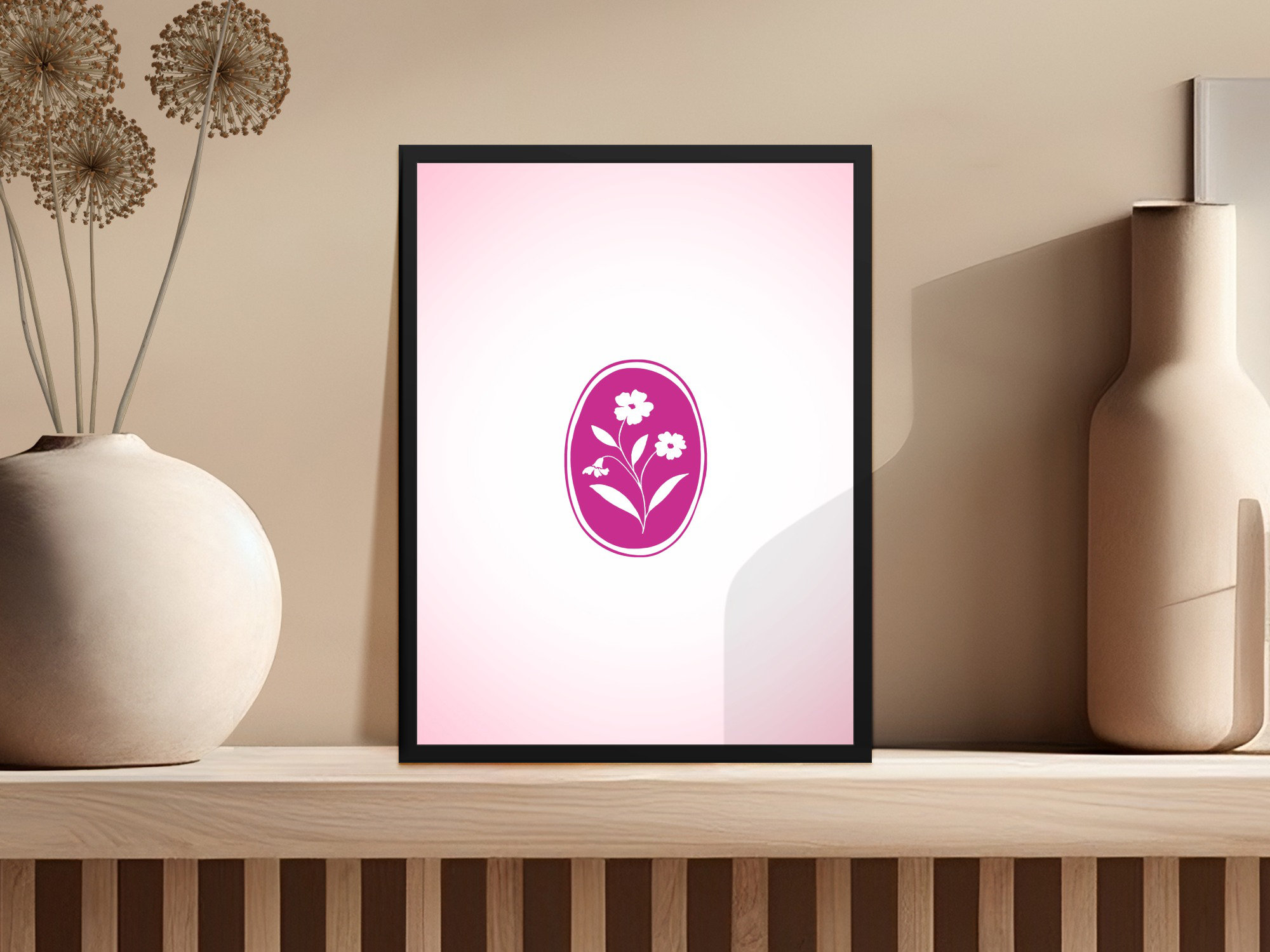 Brayden Studio Flowers in Pink Oval on Gradient Background Framed ...