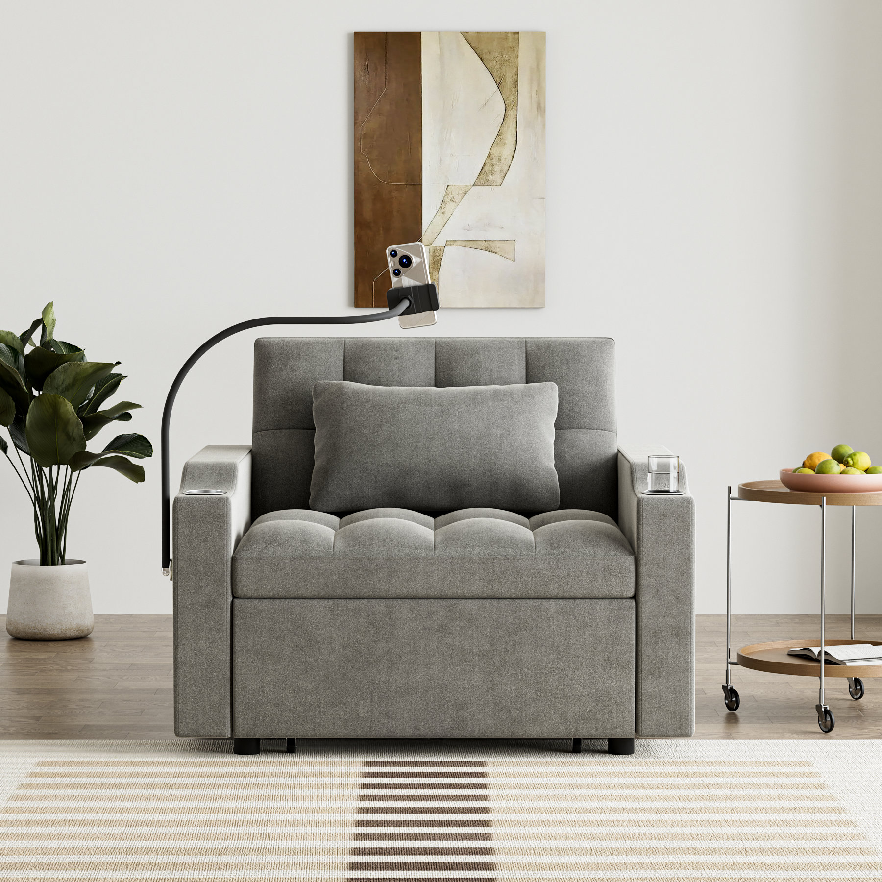Latitude Run® Keng Upholstered Convertible Accent Chair With USB ...