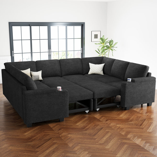 Belffin Chenille Oversized U Shaped Storage Couch Pull Out Bed Sofa ...