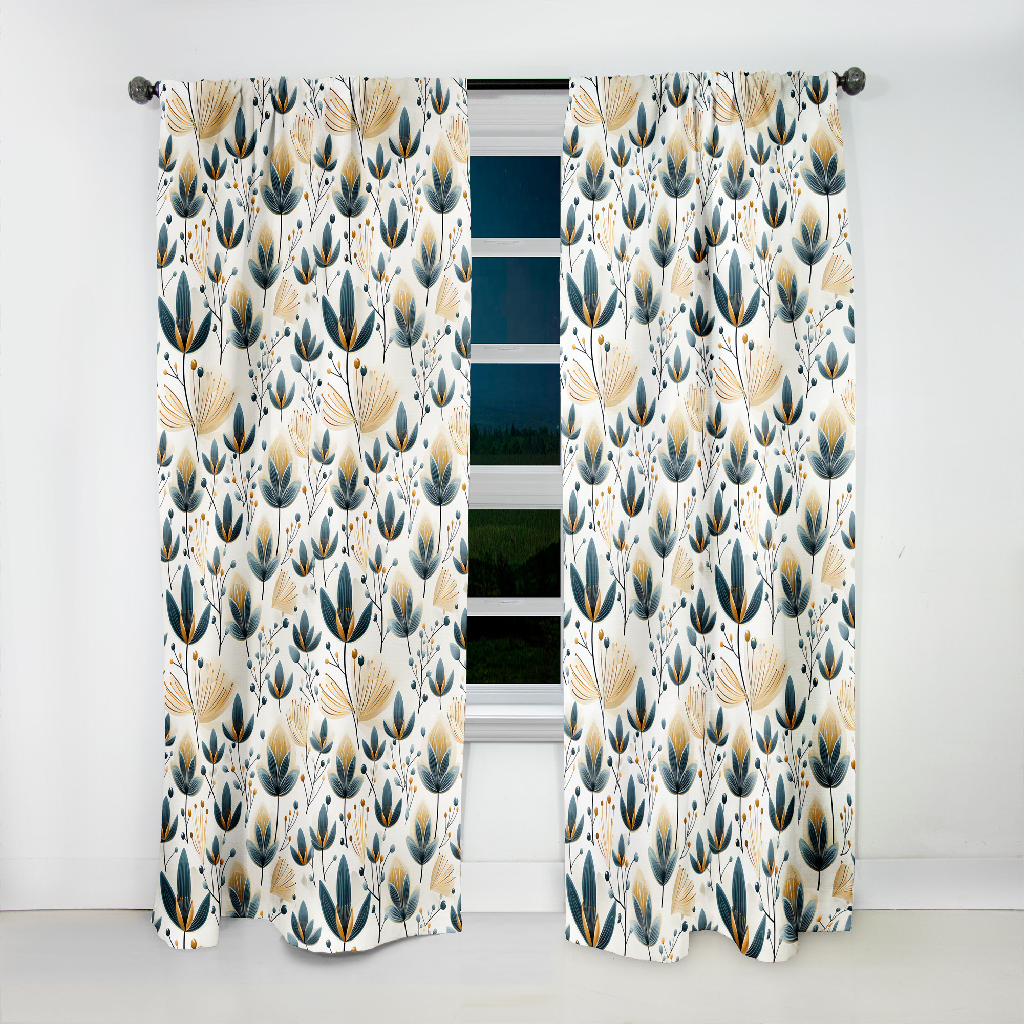 Design Art Scandinavian Yellow And White Collage - Botanical Curtain ...