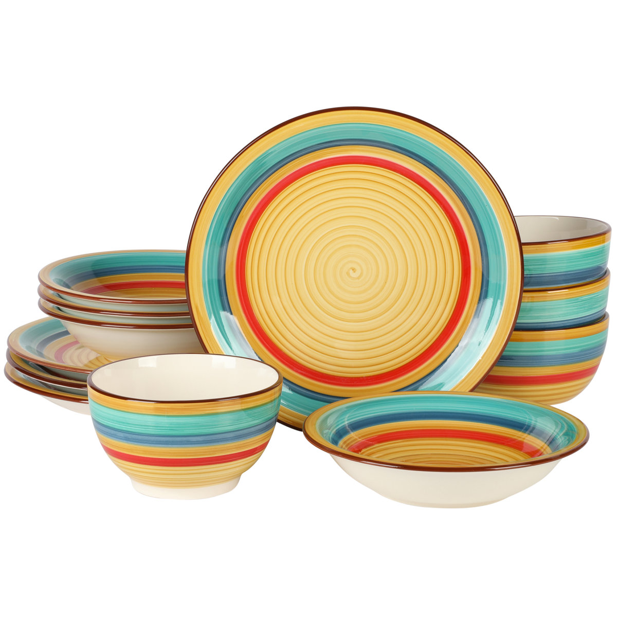 Gibson Home Rainbow 12 Piece Hand-Painted Stoneware Dinnerware Set ...