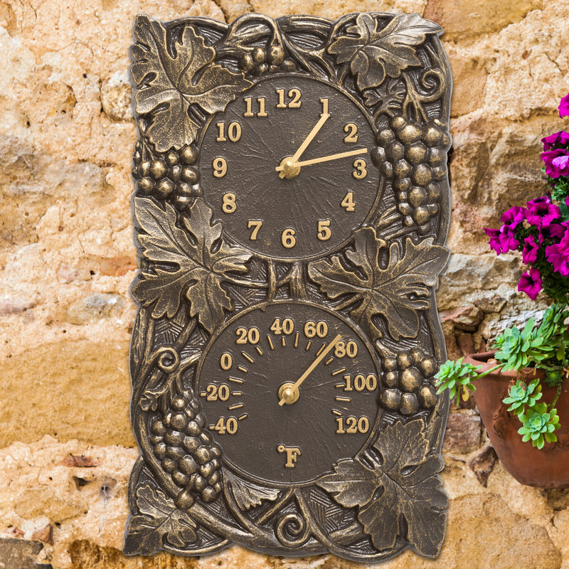 Whitehall Products Grapevine Indoor/Outdoor Wall Clock and Thermometer ...