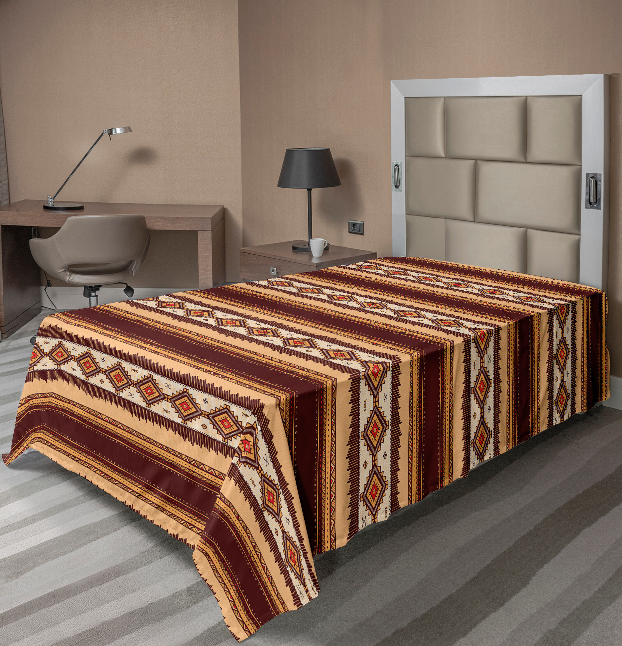 Ambesonne Native Top Flat Sheet Old American Motif Maroon Beige Peach ...