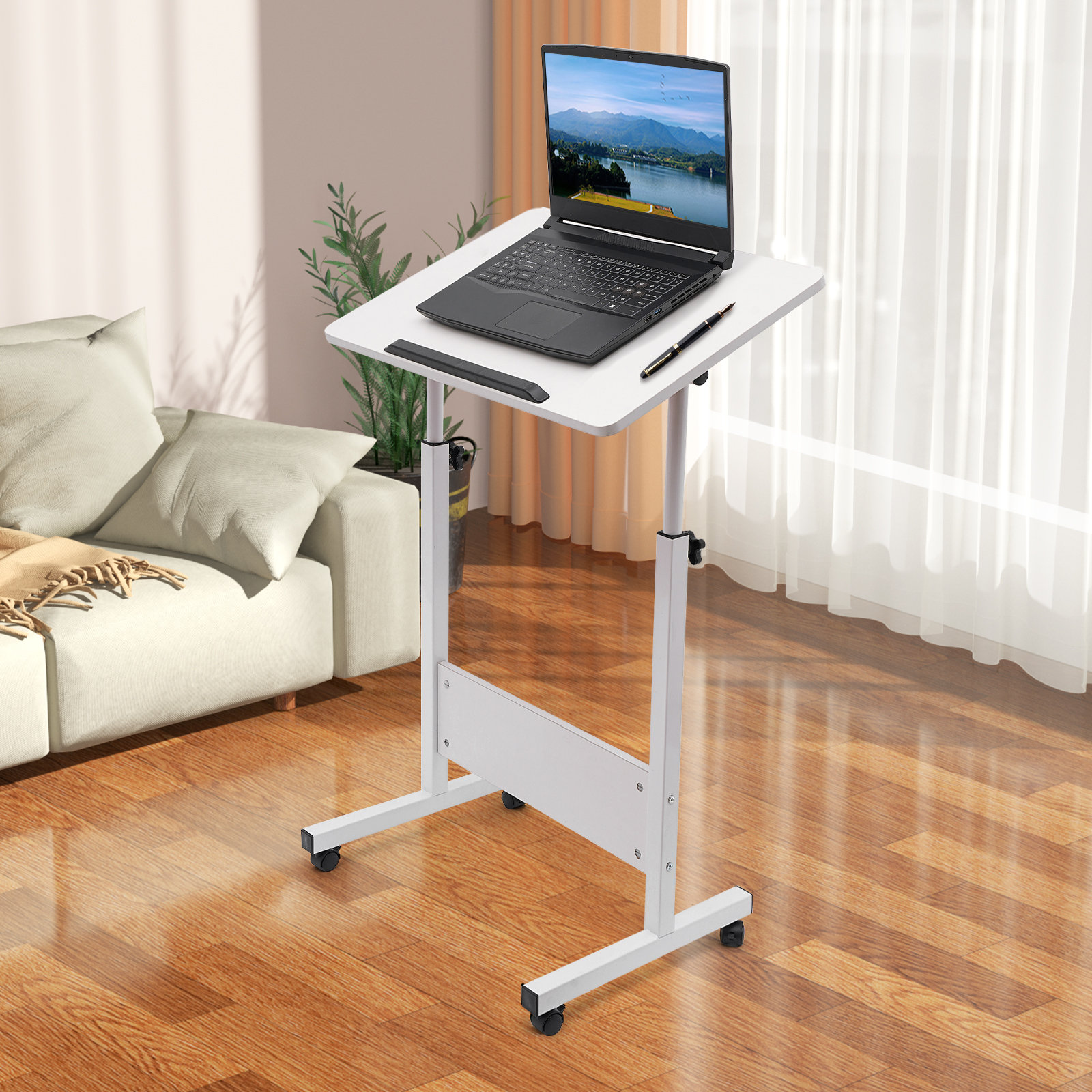 17 Stories Adjustable Height Standing Desk Rolling Computer Stan(White ...