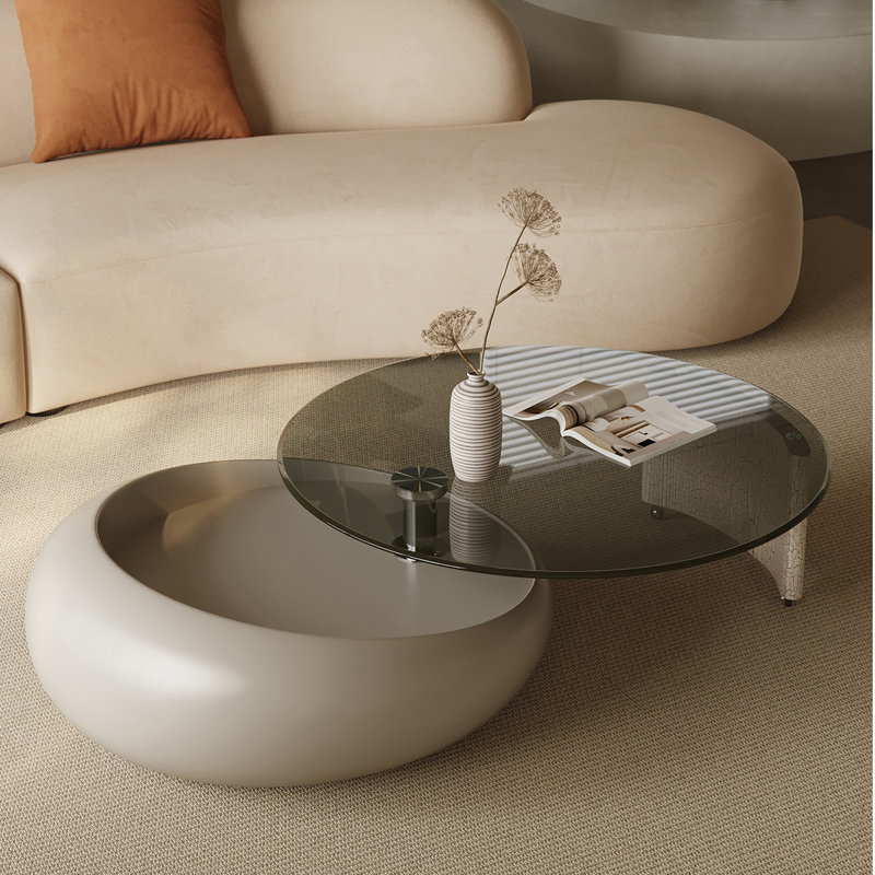 Orren Ellis Opina Modern Round Tempered Glass Rotating Coffee Table ...