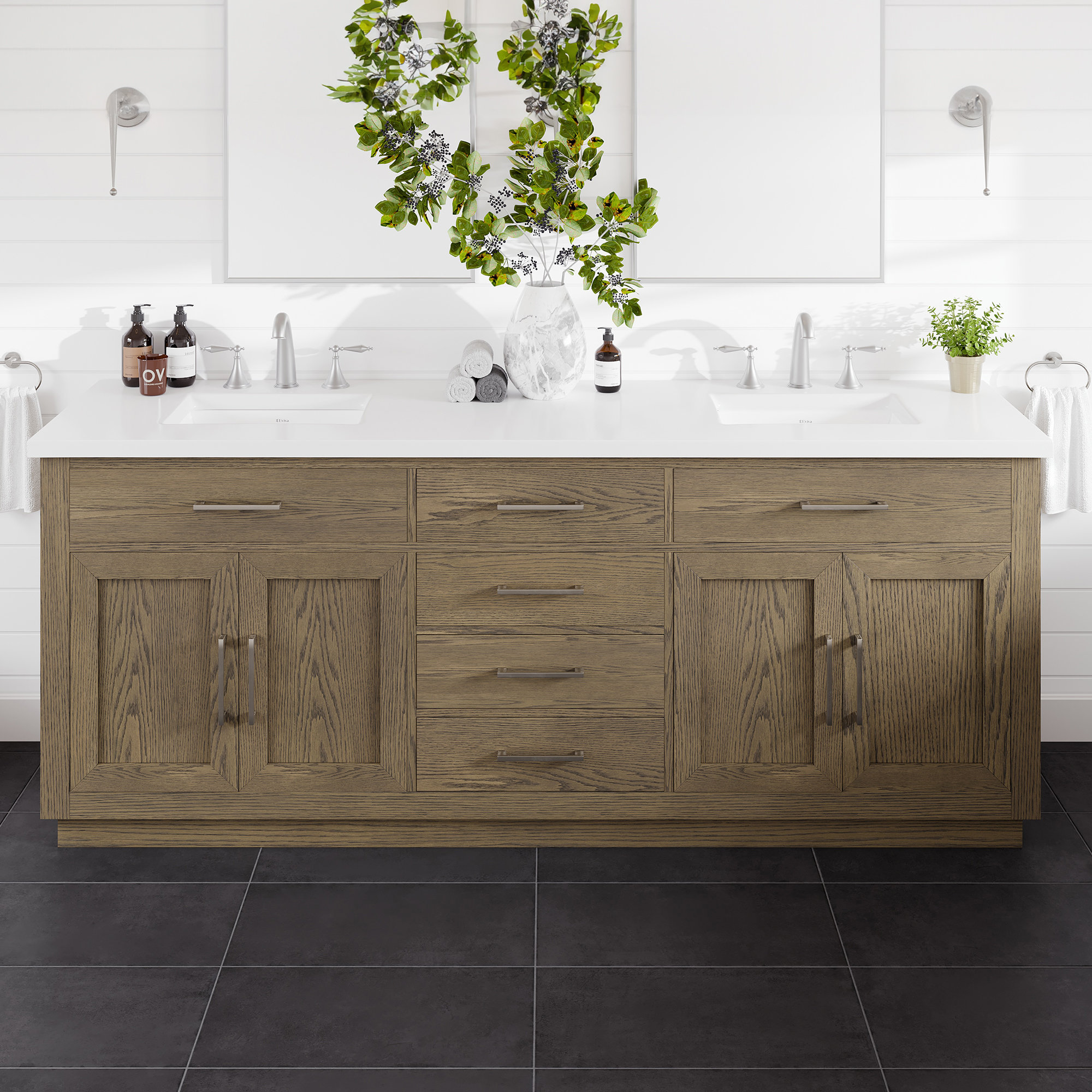 Latitude Run® Holmstrom 84"W X 22"D Gray Oak Double Sink Bathroom ...