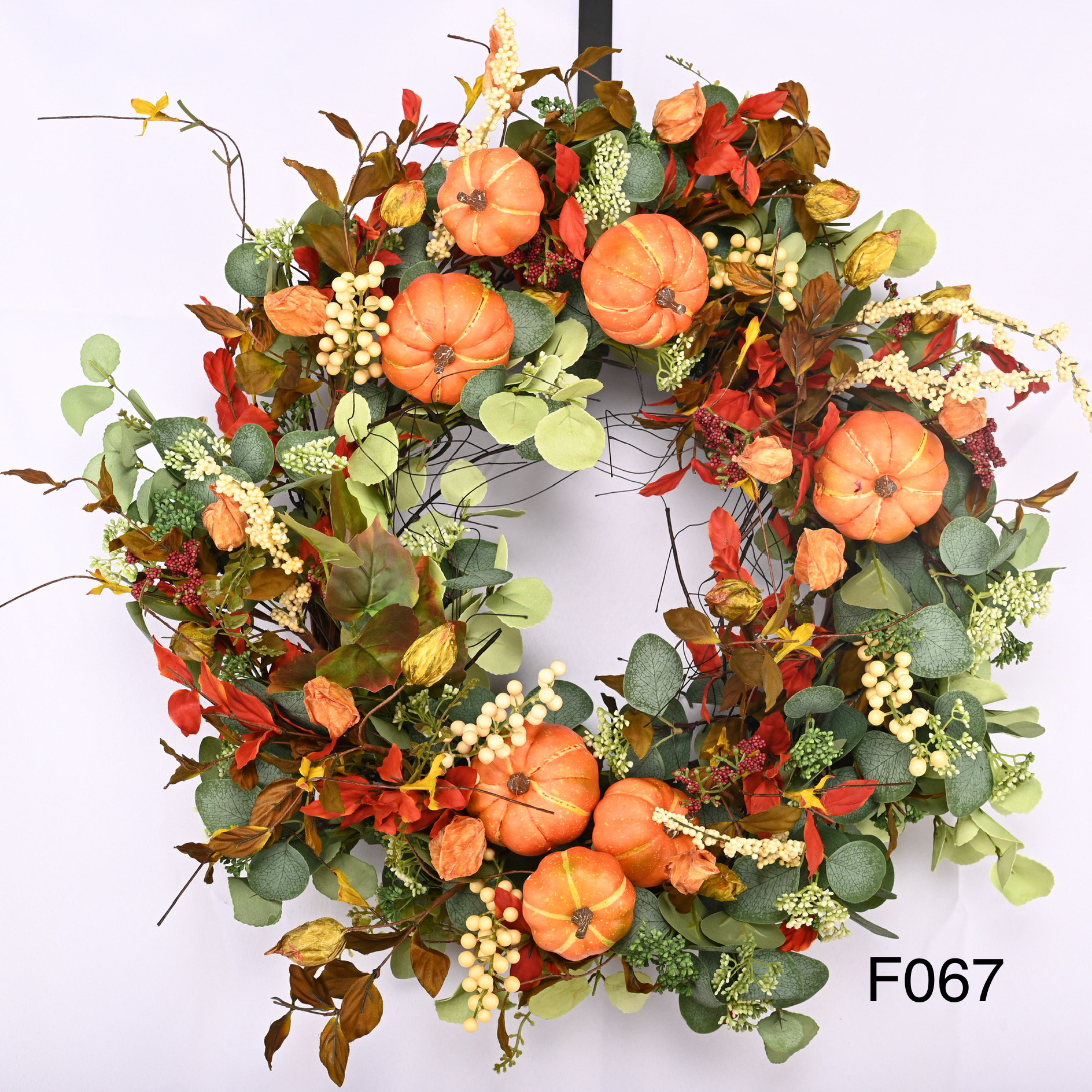 Huashen 26" Handcrafted Fall Front Door Thanksgiving Day Pumpkin Wreath ...