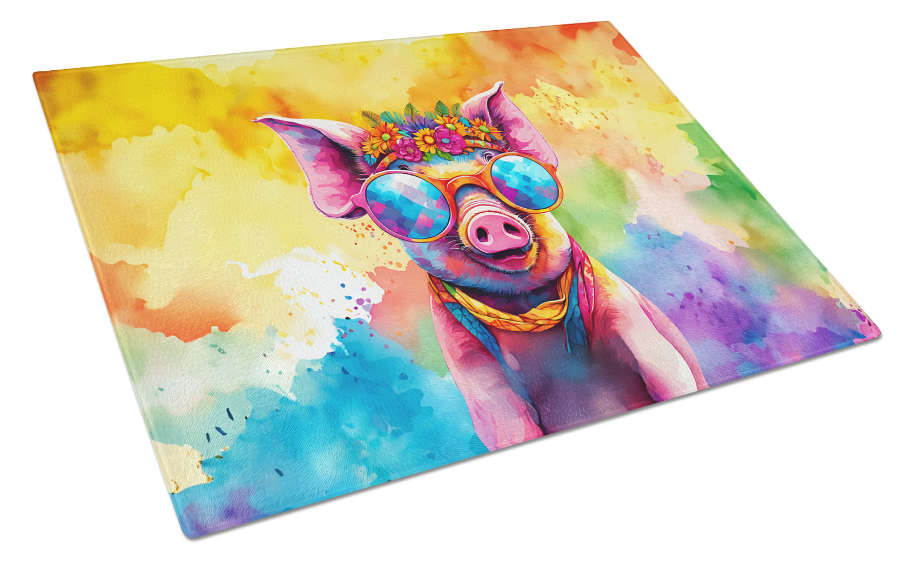 Caroline's Treasures Hippie Animal Pig Glass Cutting Board | Wayfair