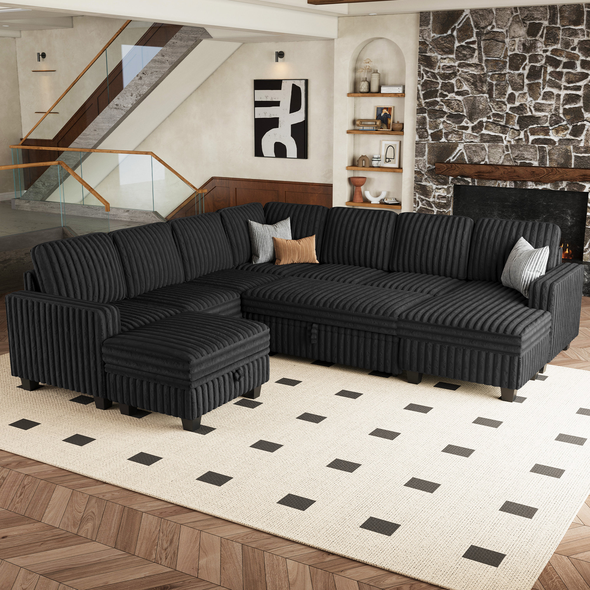 Mercer41 Korian Large 105.1'' Wide Soft Imitation Wool Plush Modular ...