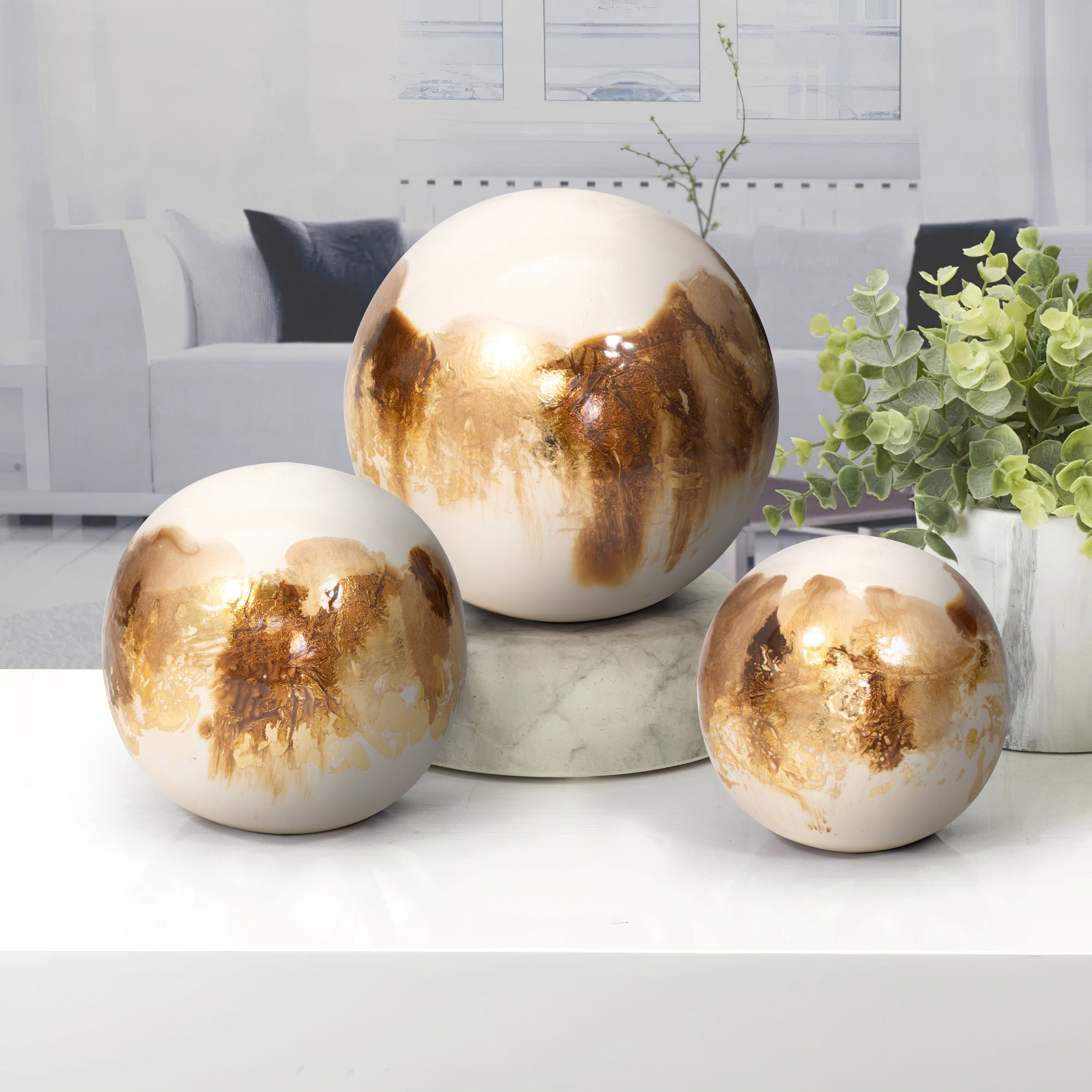 Wrought Studio™ Esie Set of 3 Decorative Iron Orbs - Modern Metal ...