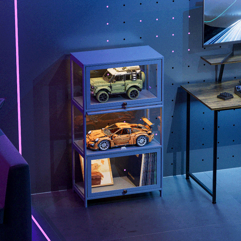 Ebern Designs 3-Tier Display Cabinet With Flip Up Door, Curio Cabinet ...